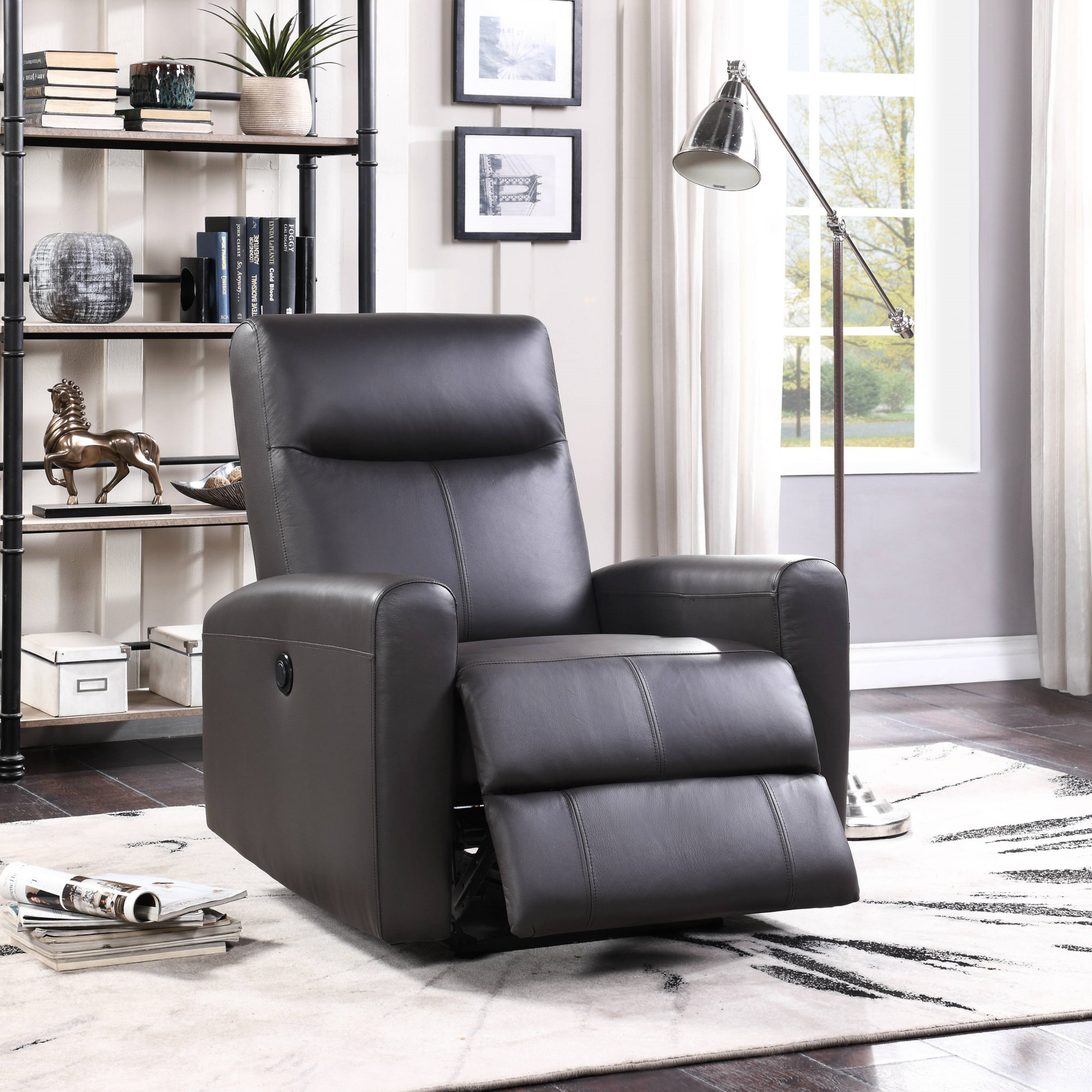 Latitude Run® Blane Brown Top Grain Leather Match Power Motion Recliner ...
