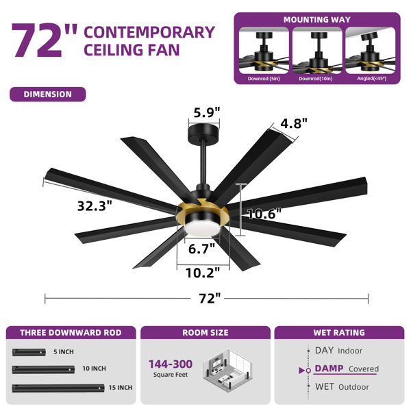 Wrought Studio™ 8-blade Ceiling Fan with Light and Remote | Wayfair