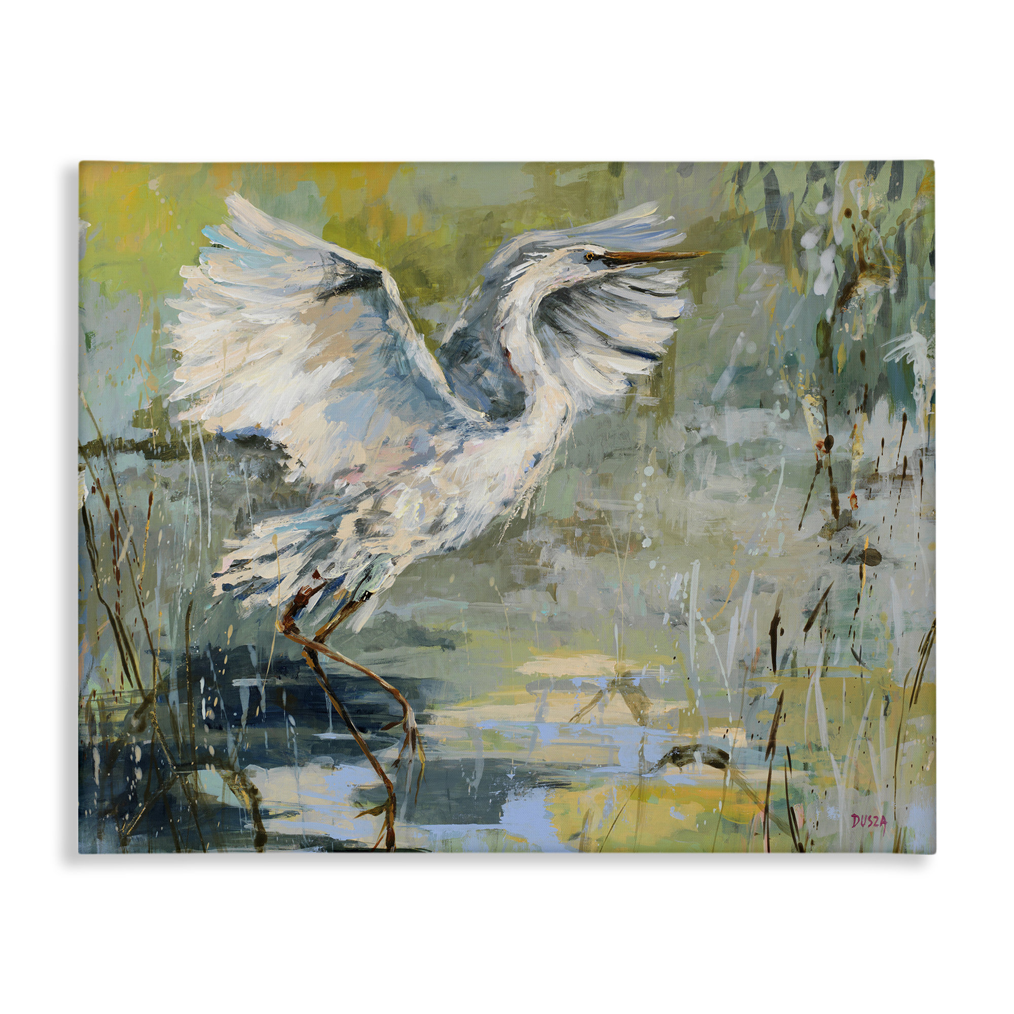 Union Rustic Radiant Crane at Pond Canvas, design by Dusza | Wayfair