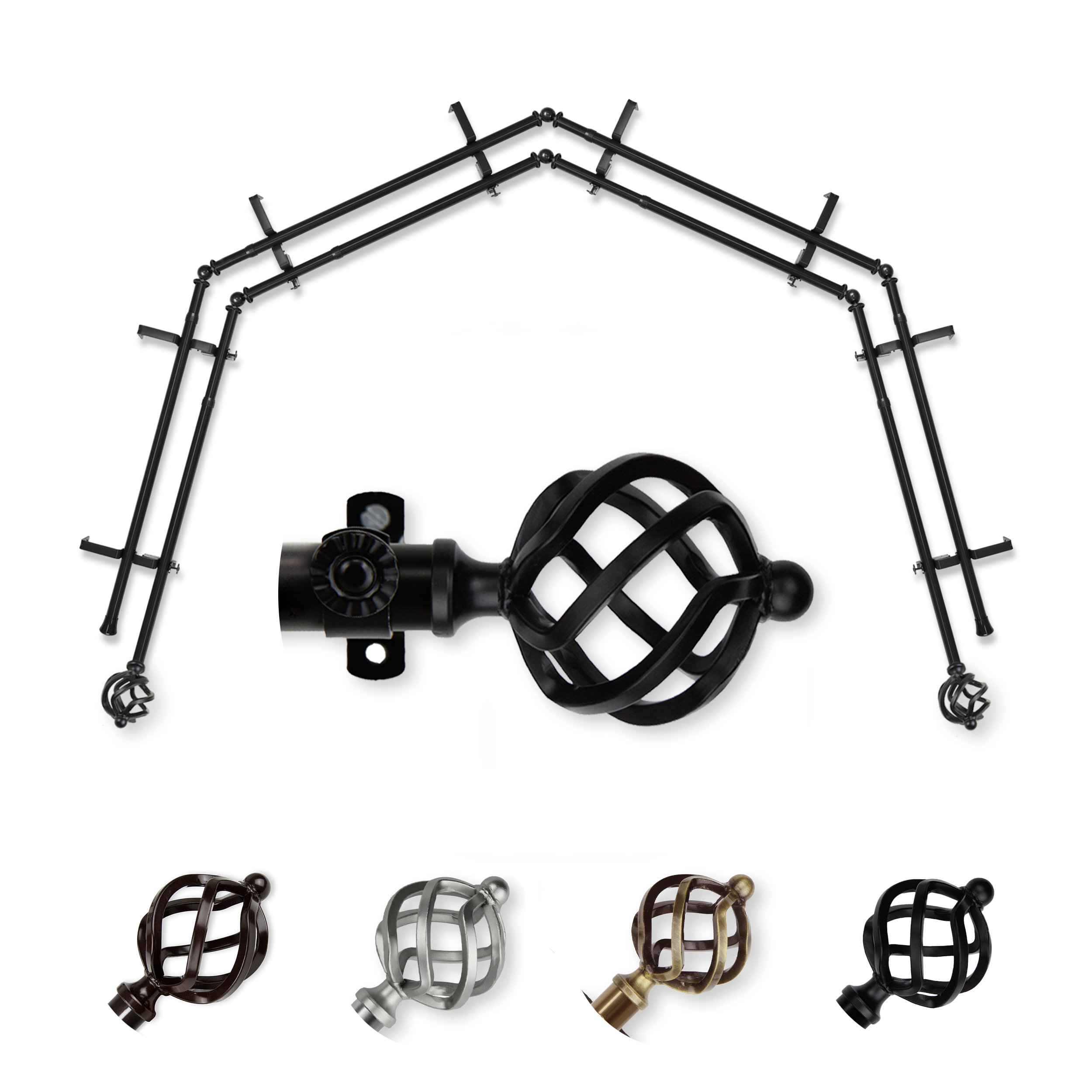 Rod Desyne Adjustable 28'' to 48'' 0.81'' Bay Window Double Curtain Rod ...