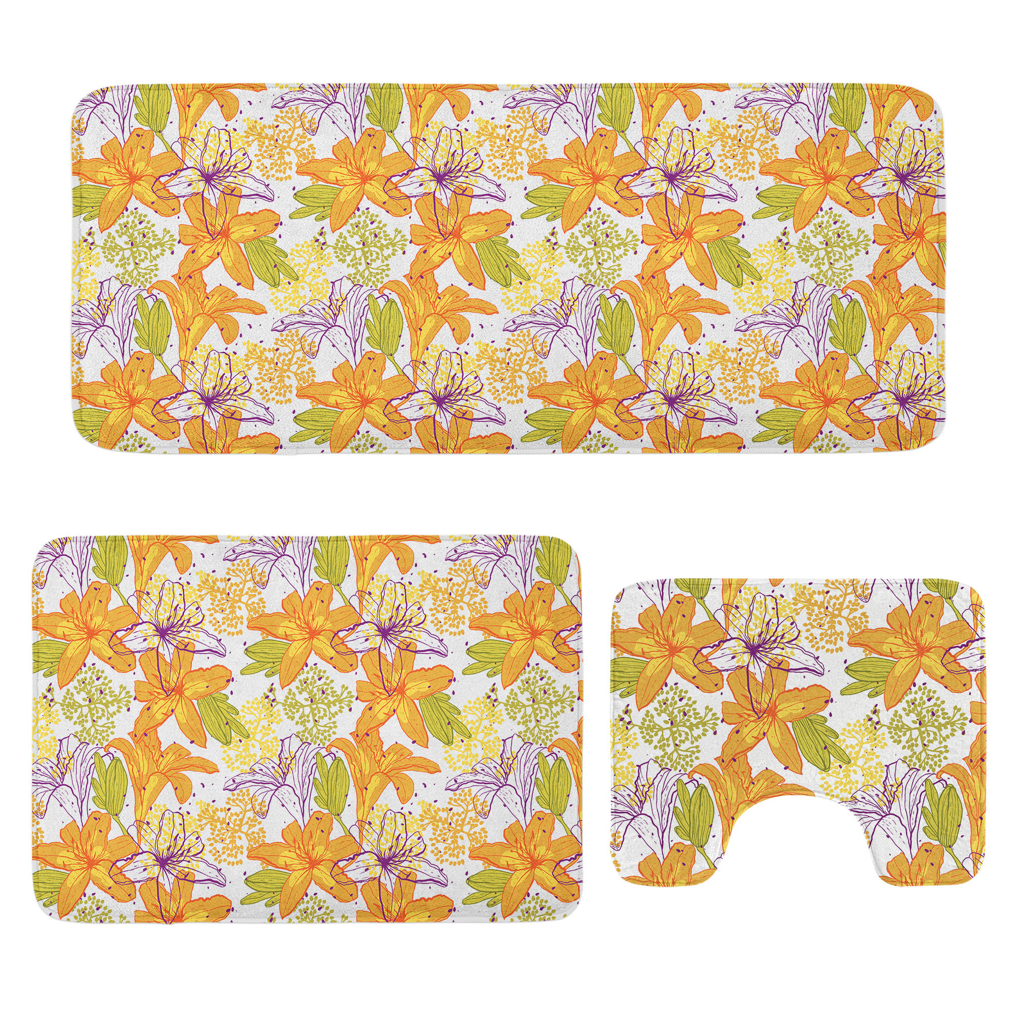 Dakota Fields Floral Bathroom Rug Set 3 Pieces U-Shape & Rectangle Mats ...