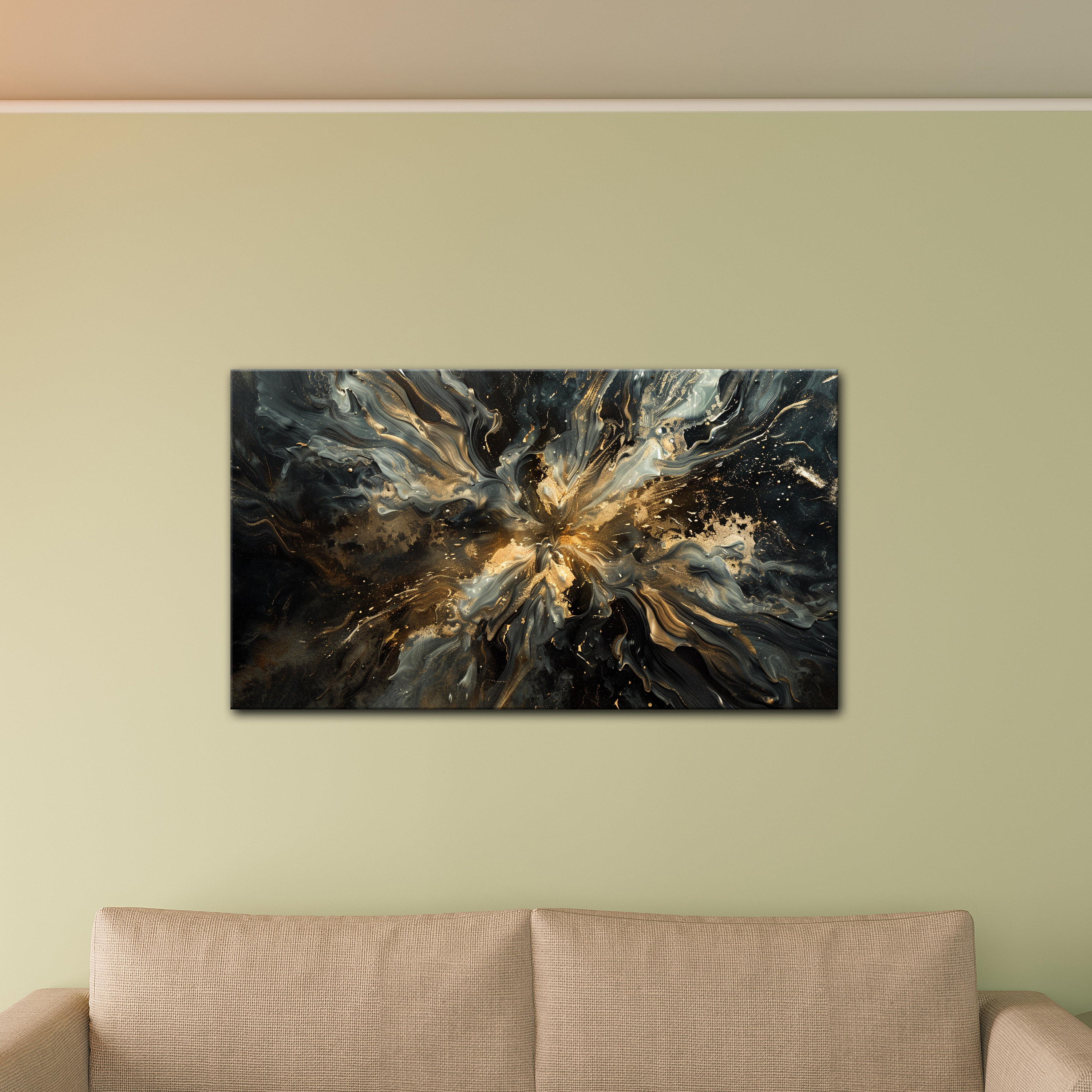 Mercer41 Obsidian Energy: Abstract Art with Blooming Gold on Black by ...