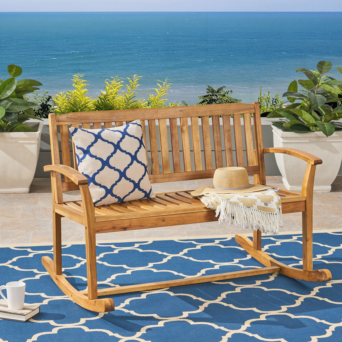 Ophelia & Co. Outdoor Acacia wood Rocking Loveseat | Wayfair