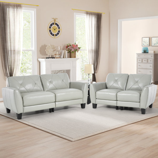 Wildon Home® Nayelys 2-Pieces Classic Luxury Genuine Leather Living ...
