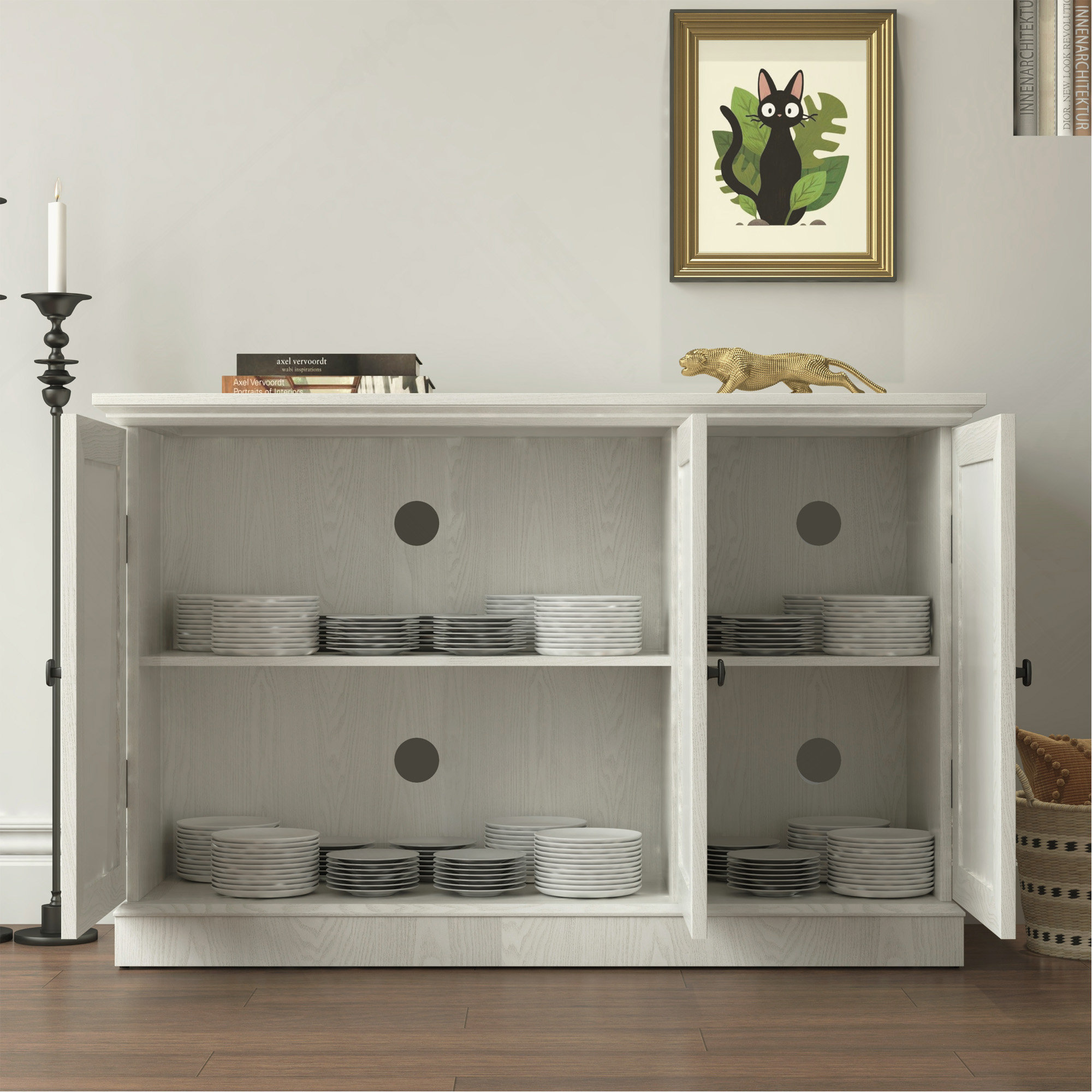 George Oliver Sideboard 45" W Storage Cabinet With 3 Mirrored Acrylic ...