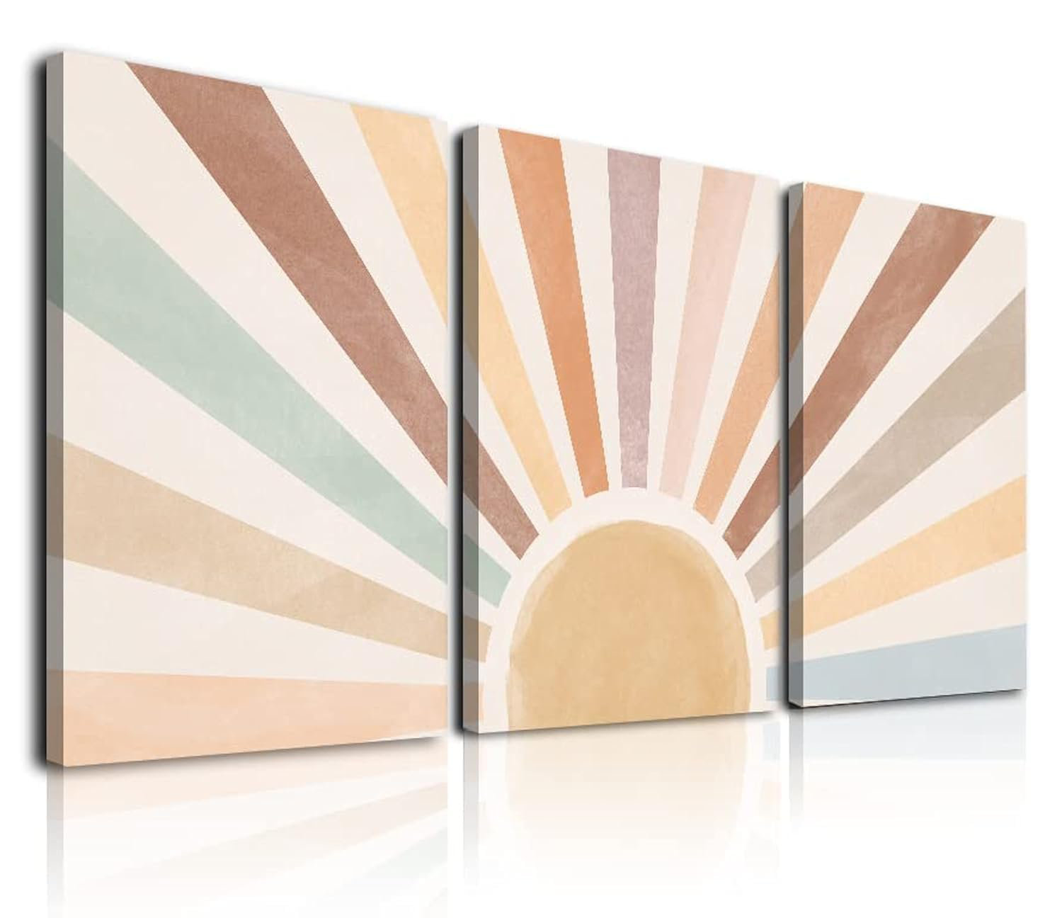 George Oliver Boho Sun Wall Art Set Of 3, Framed Canvas Wall Art ...