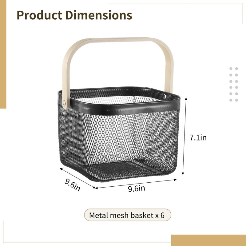 Ebern Designs 6 PCS Metal Mesh Steel Baskets With Handle | Wayfair
