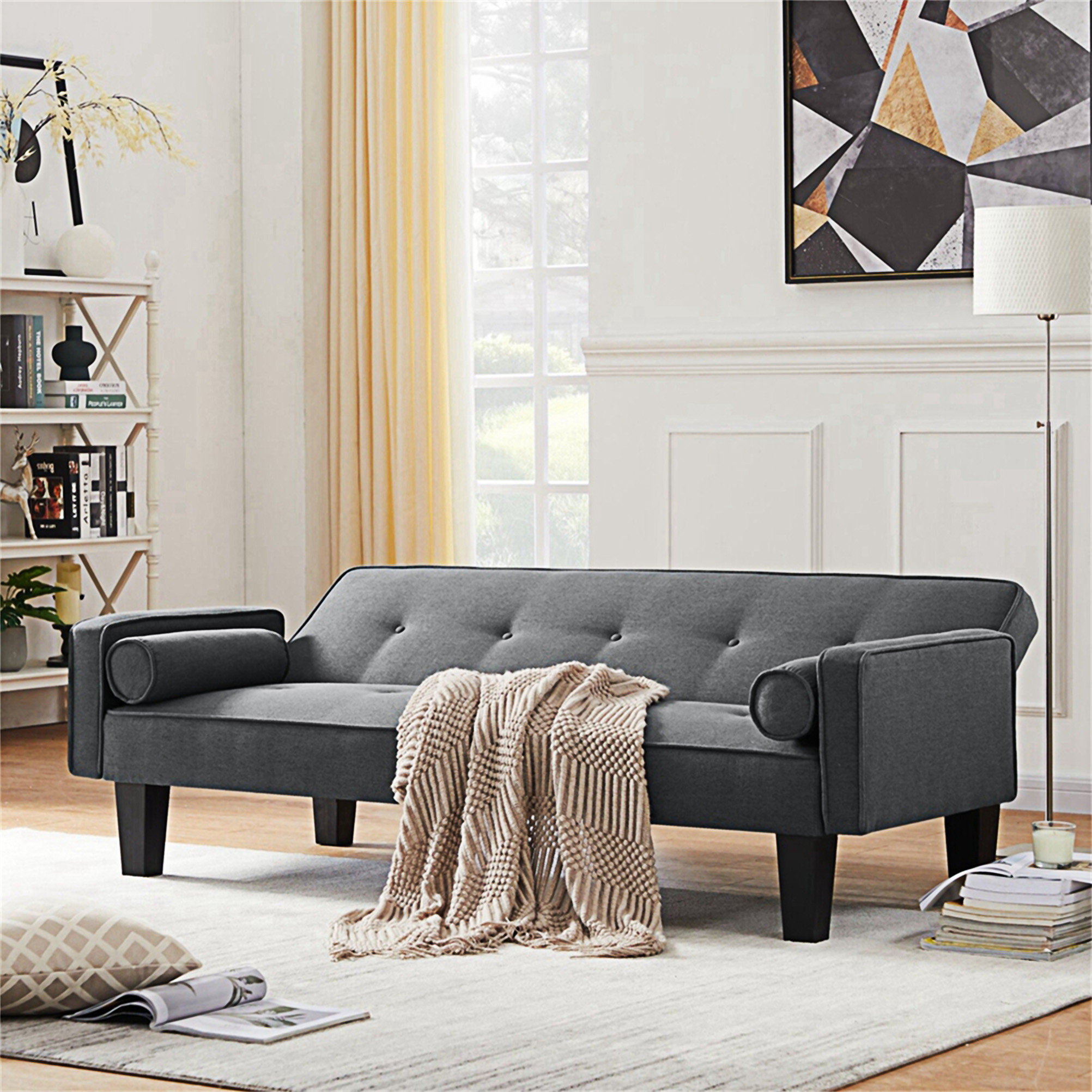 Ebern Designs Convertible Folding Tufted Sofa Bed, Modern Sectional ...