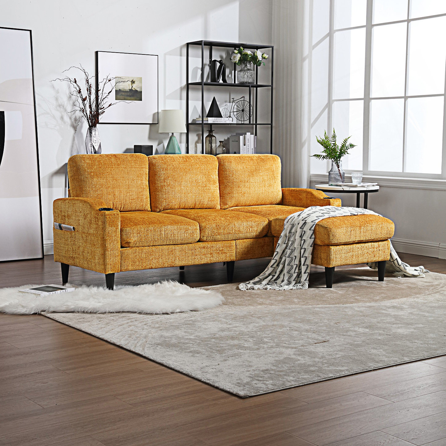 Latitude Run® Living Room Sofa With Two Cup Holders And Footstool | Wayfair