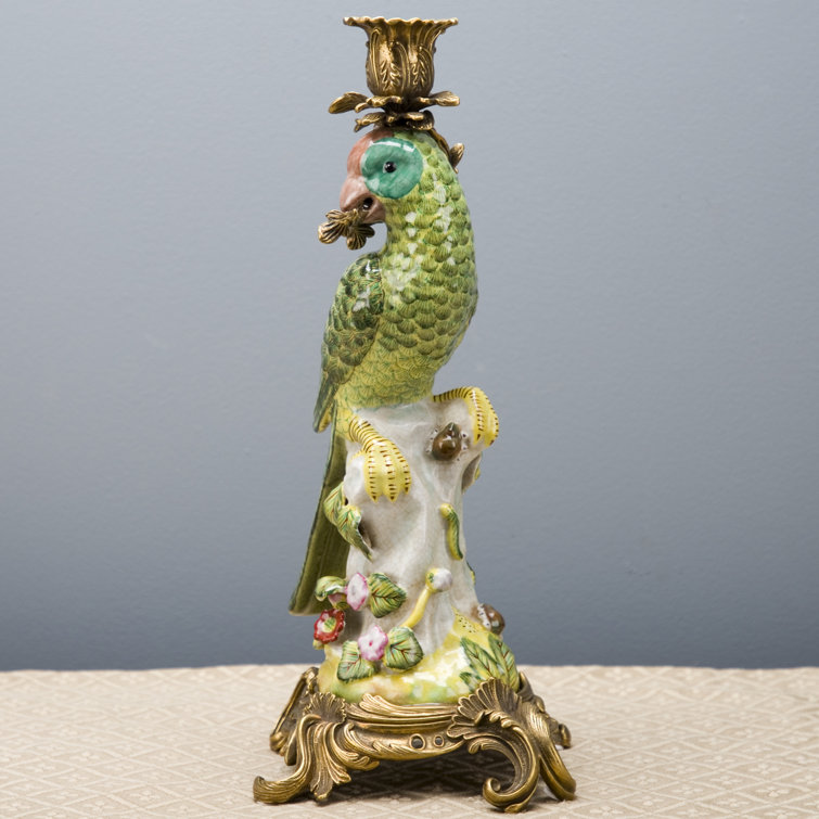 Danny's Fine Porcelain Porcelain Green Parrot Figurine Candle Holder ...