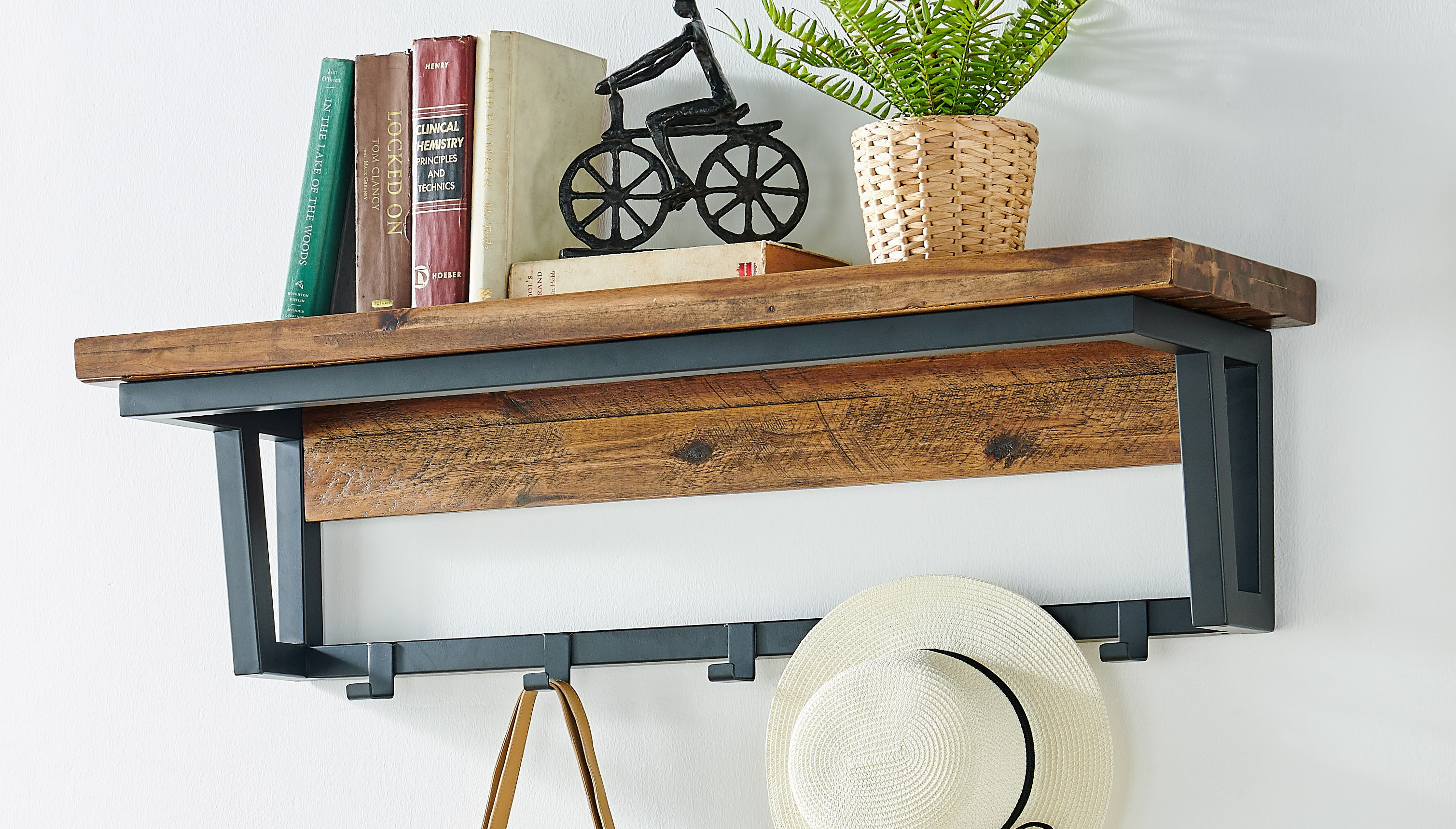 The Twillery Co. Sturminster Rustic Wooden Metal Wall Mounted Coat Rack ...