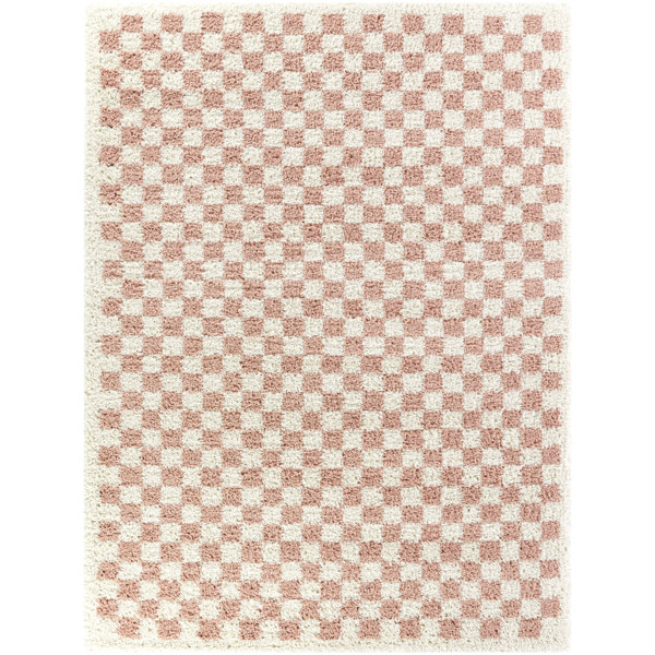 Ebern Designs Shaggy Chequered Pink/cream Rug & Reviews | Wayfair.co.uk