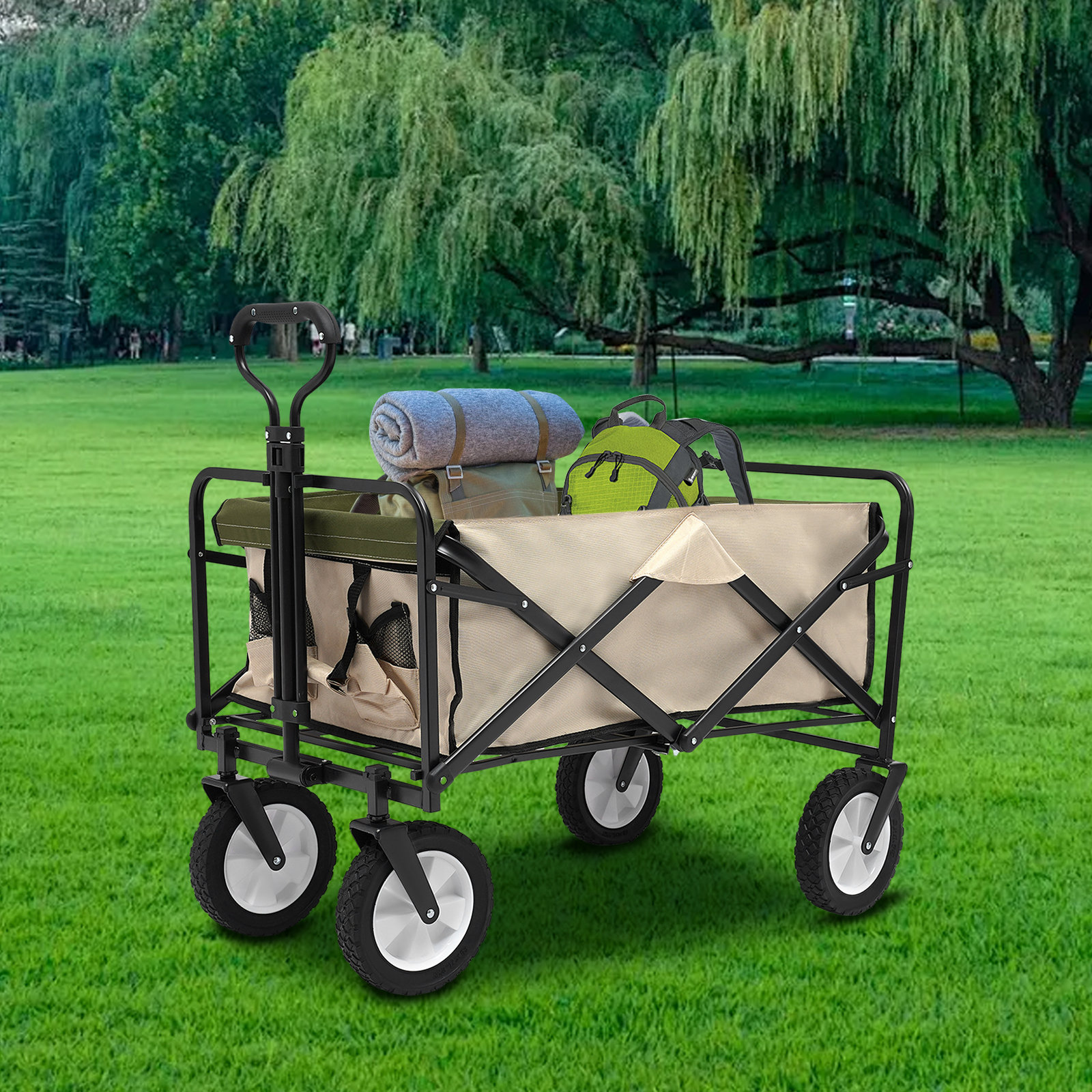 Arlmont & Co. Folding Wagon Beach Carts With Big Wheels For Camping ...