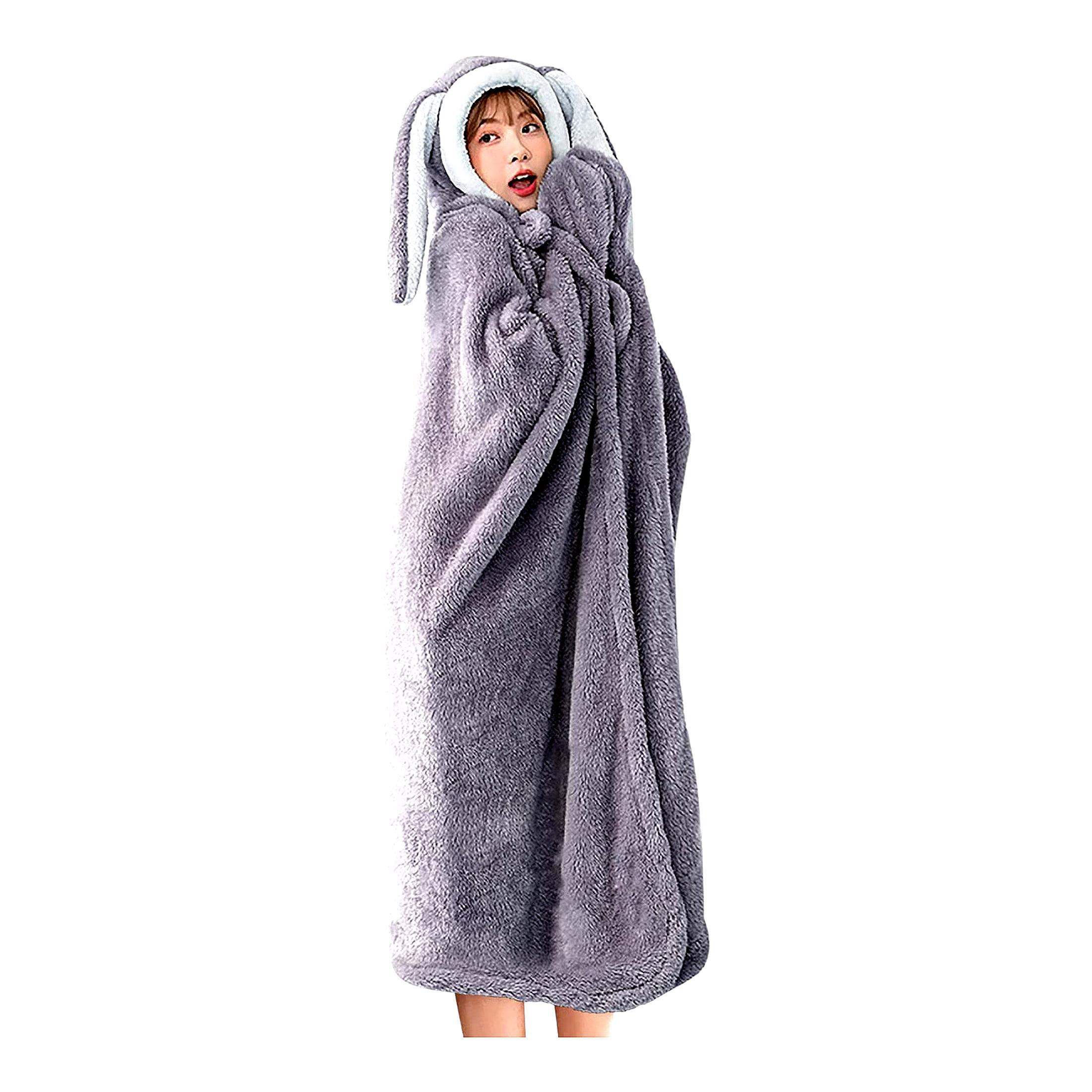 BRBCA CozyBunny Hooded Throw Blanket - Soft Warm Wrap Shawl with Cute ...