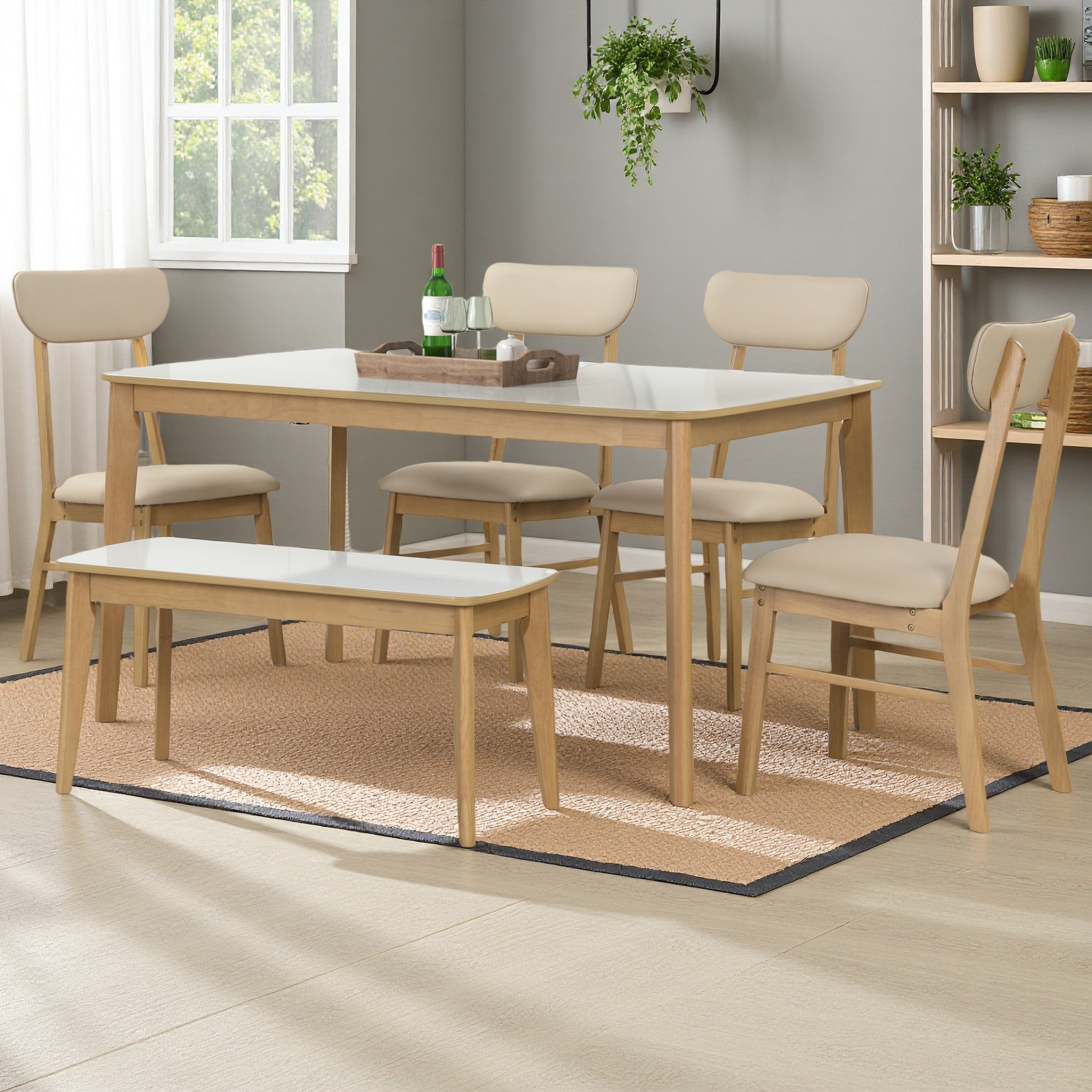 George Oliver 6-Piece Dining Table Set, One Table One Bench And Four ...