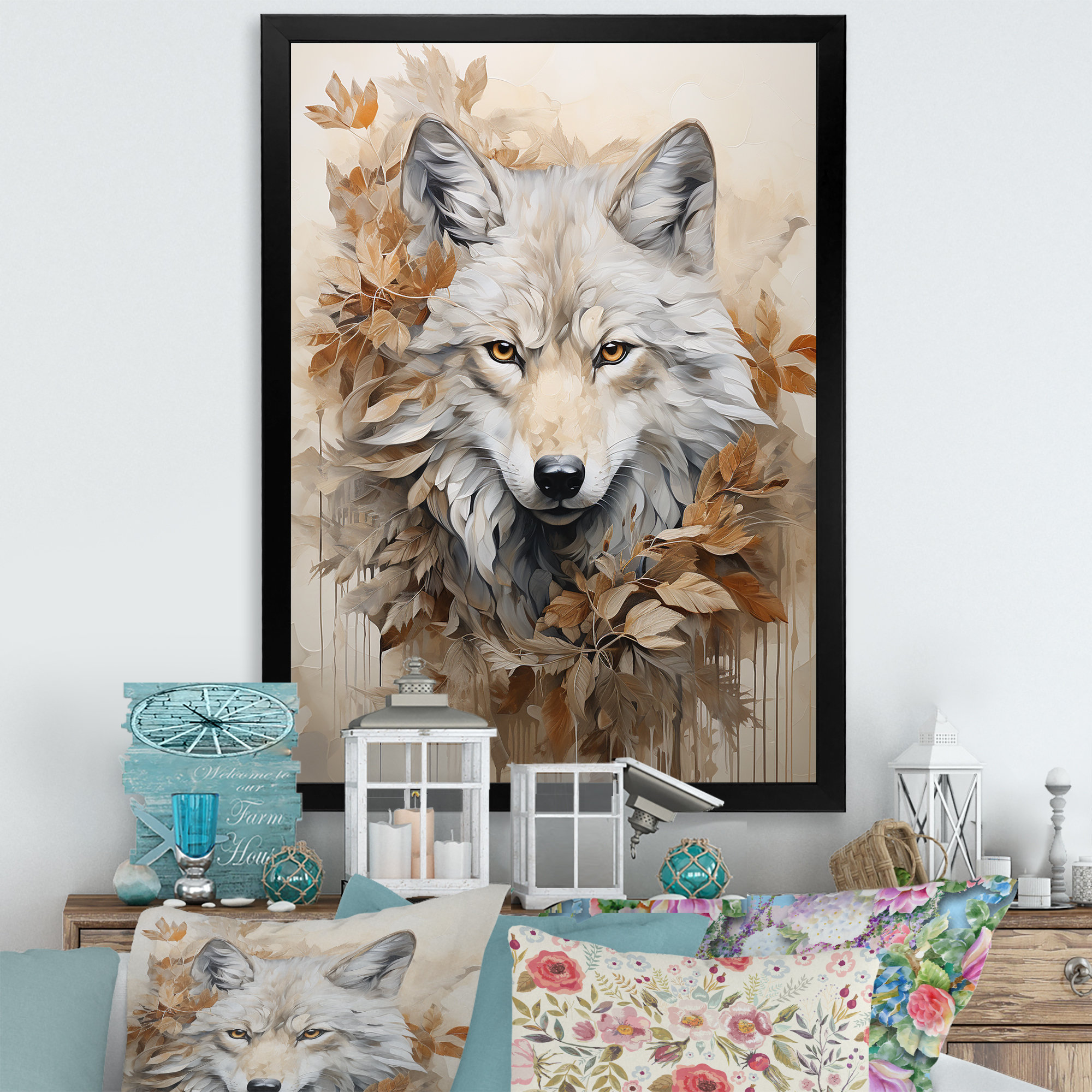 Millwood Pines Minimalism Beige Wolf Expression I - Wolf Animal Wall ...