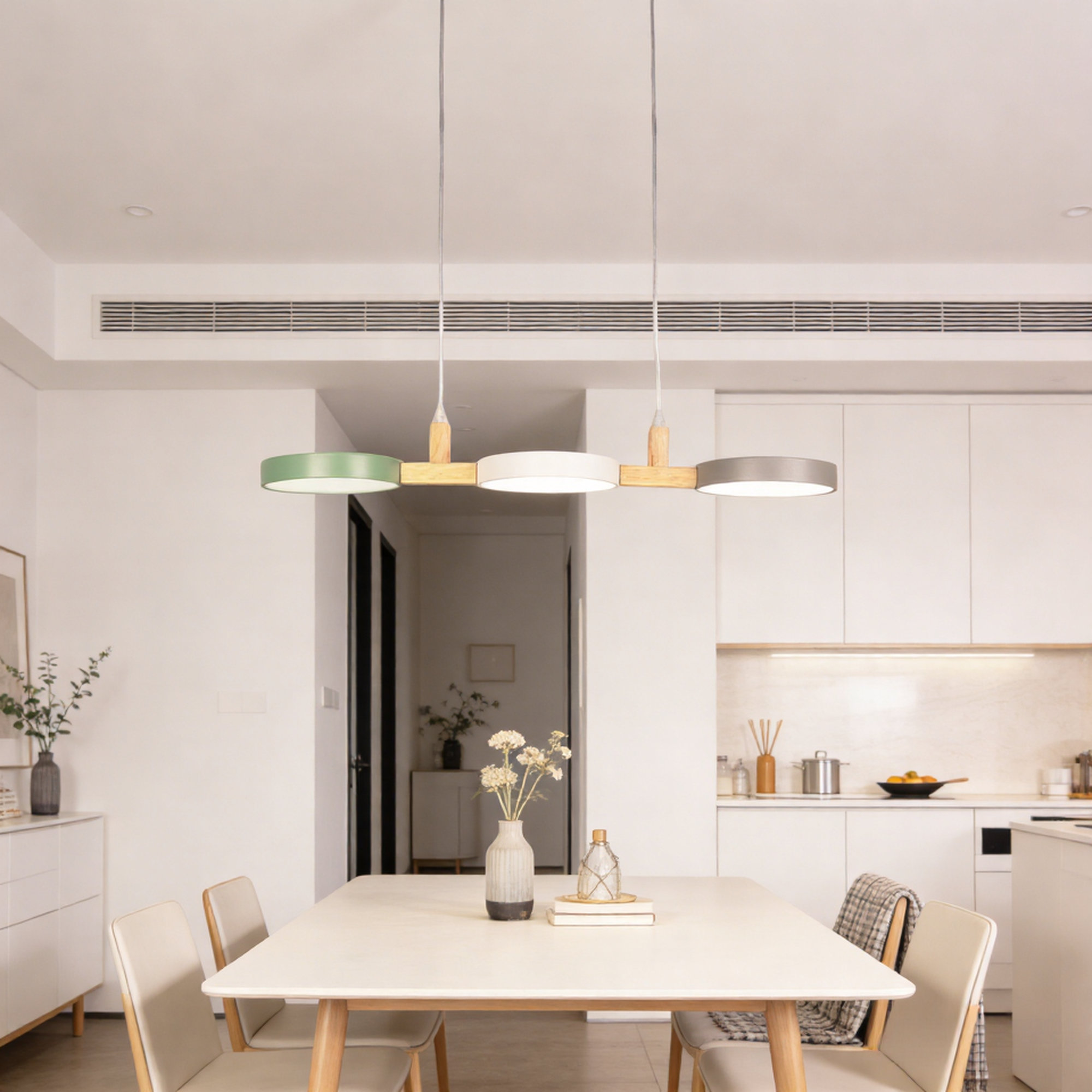 George Oliver Modern 3-light Linear Pendant Light, Wood & Iron Frame ...