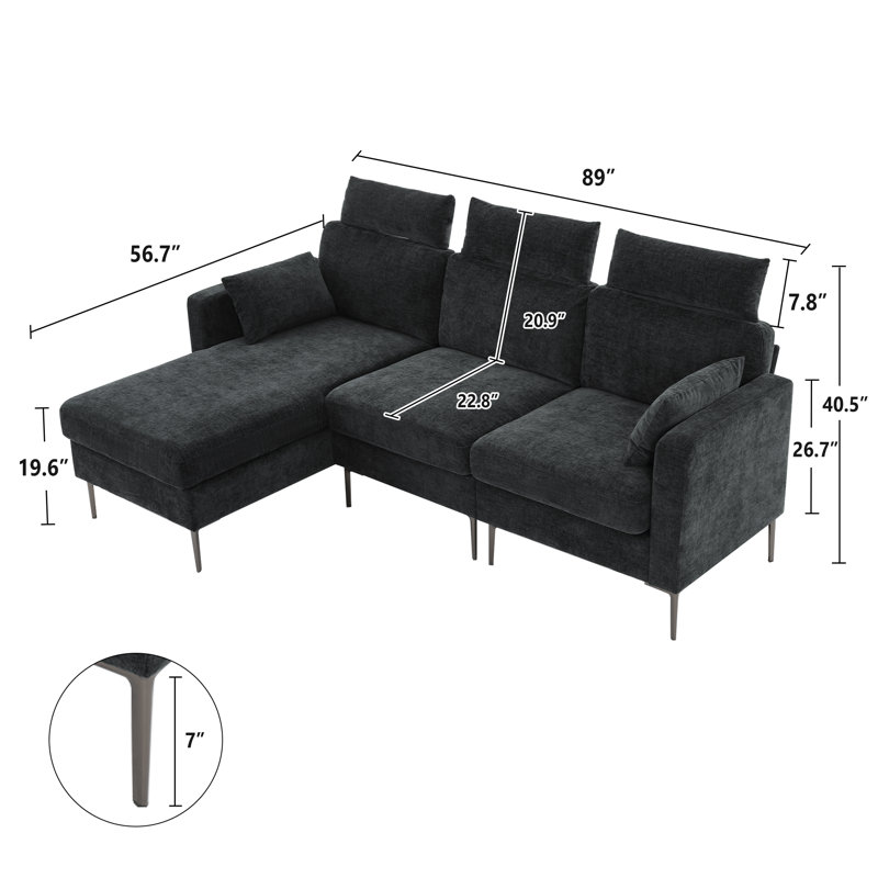 Wrought Studio™ 3 - Piece 89'' Chenille L-Shaped Upholstered Sectional ...