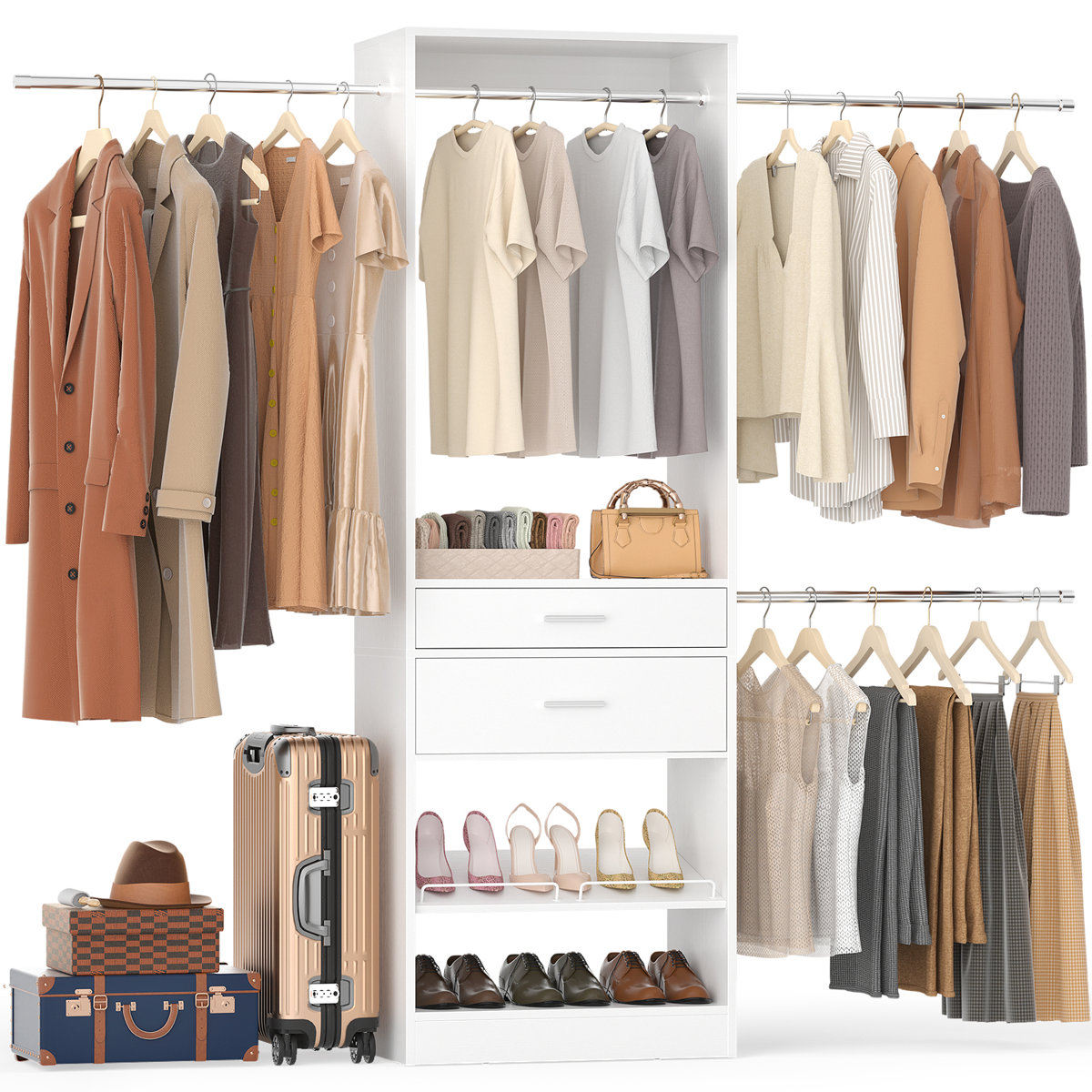Latitude Run® 96" Closet System With 2 Wooden Drawers And Adjustable ...