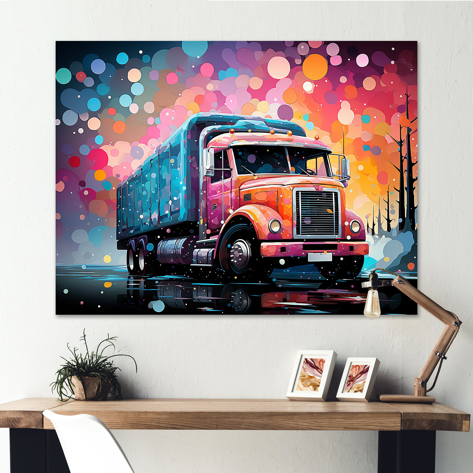 Design Art Pink Raimbow Truck I - Truck Wall Art Living Room | Wayfair