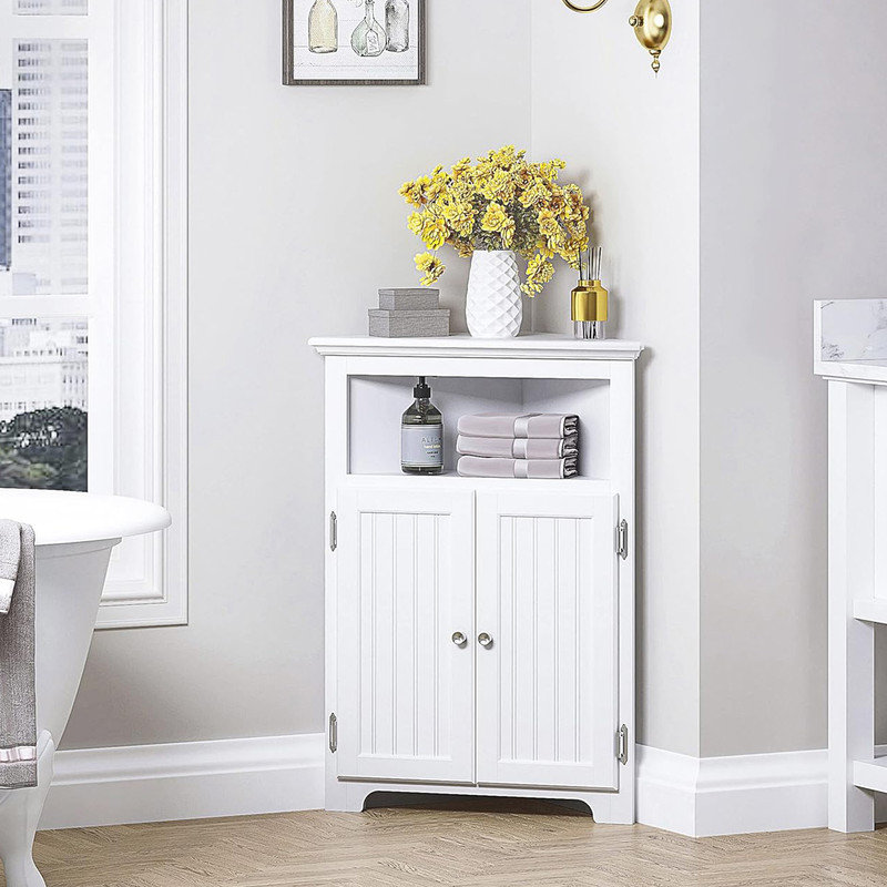 Wildon Home® Floor Corner Cabinet with Two Doors and Shelves, Free-Standing Corner Storage ...