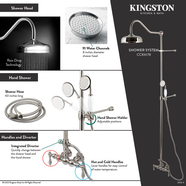 Kingston Brass Vintage Tub Wall Mount Rain Drop Shower System with Hand ...