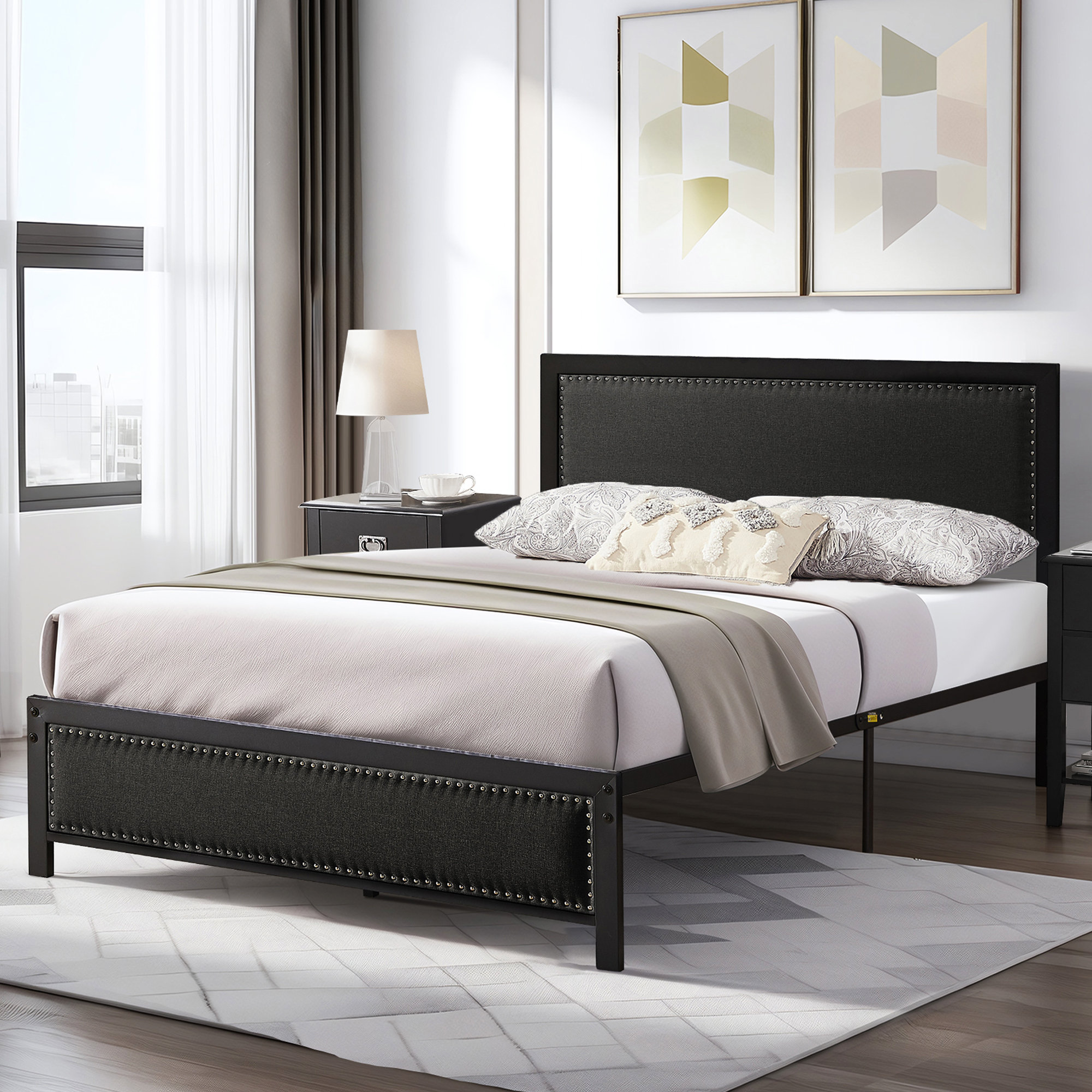 Hokku Designs Genard Bed Linen Nailhead Trim Upholstered Headboard ...