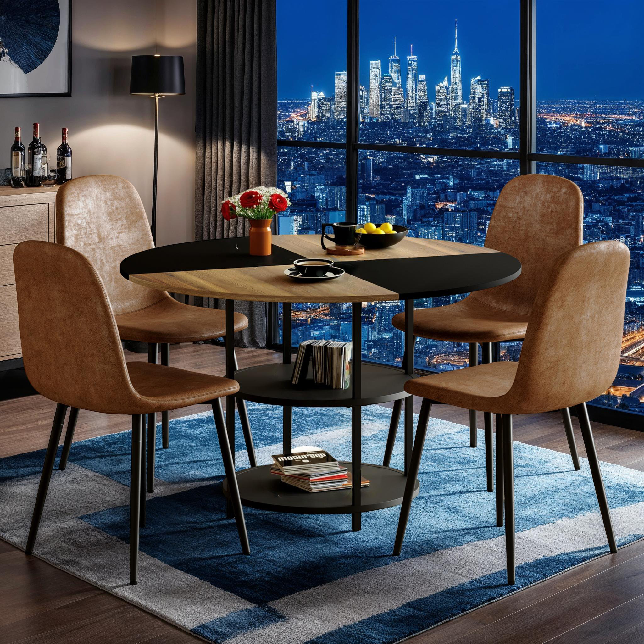 17 Stories 47.3" Circular Dining Table & 4 Chairs Set | Wayfair