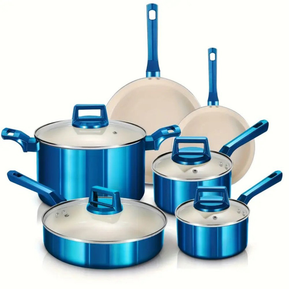 allthebeans4less 10Pcs Ceramic Non-Stick Cookware Set, LIDS, Aluminum ...
