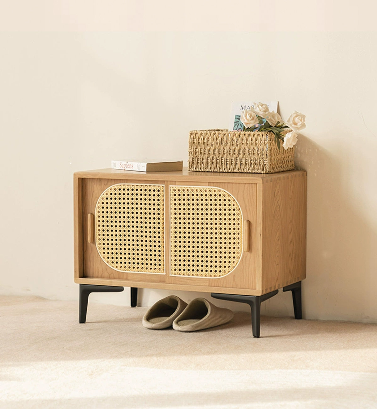 Bay Isle Home™ Solid Wooden Rattan Shoe Storage Bench | Wayfair