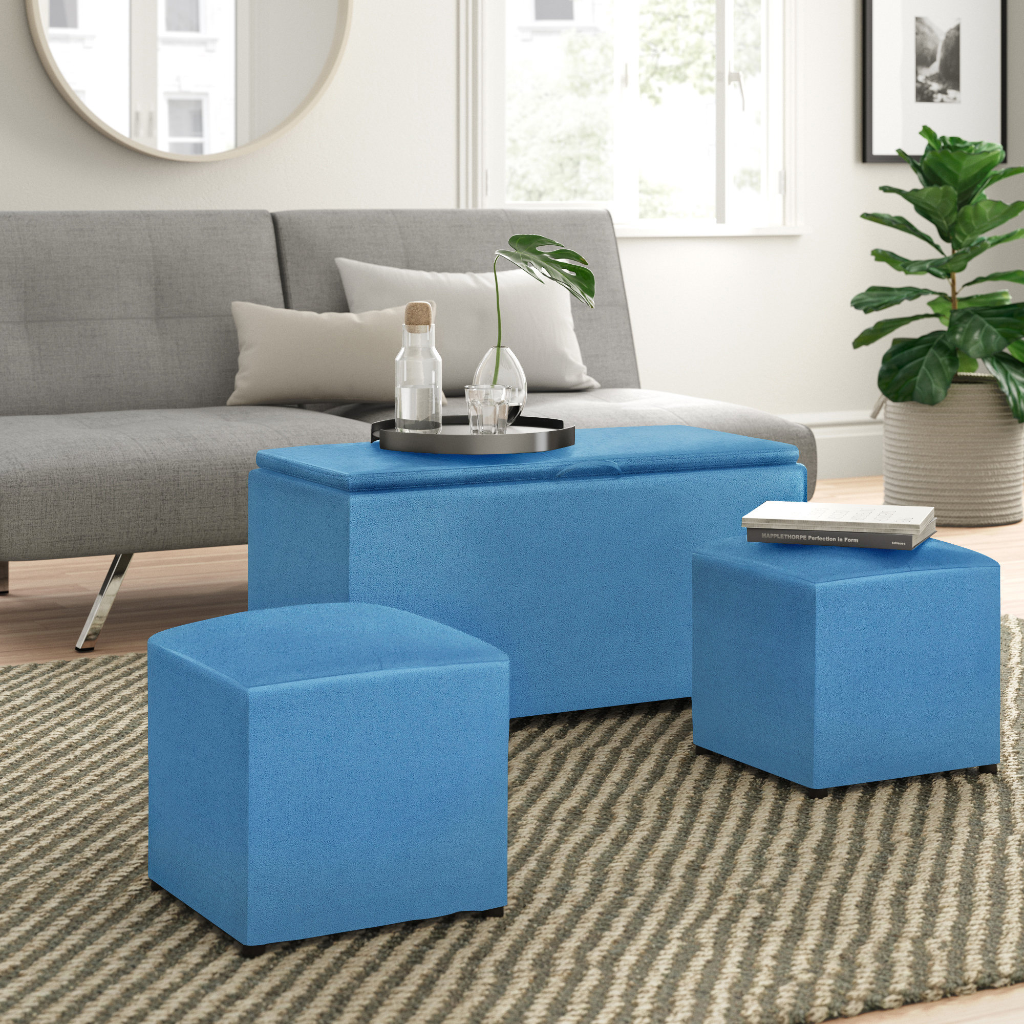 Ebern Designs Zae 35" Wide Storage Ottoman with Reversible Tray and 2 ...