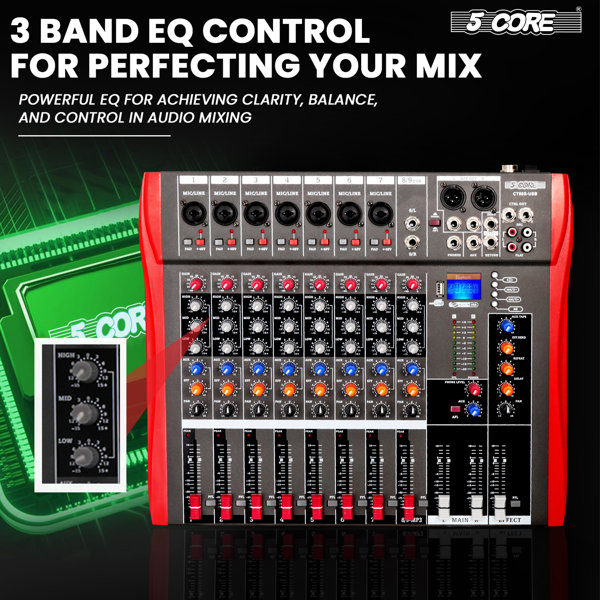 5 Core Audio Mixer DJ Equipment Digital Sound Board Karaoke XLR Mixers ...