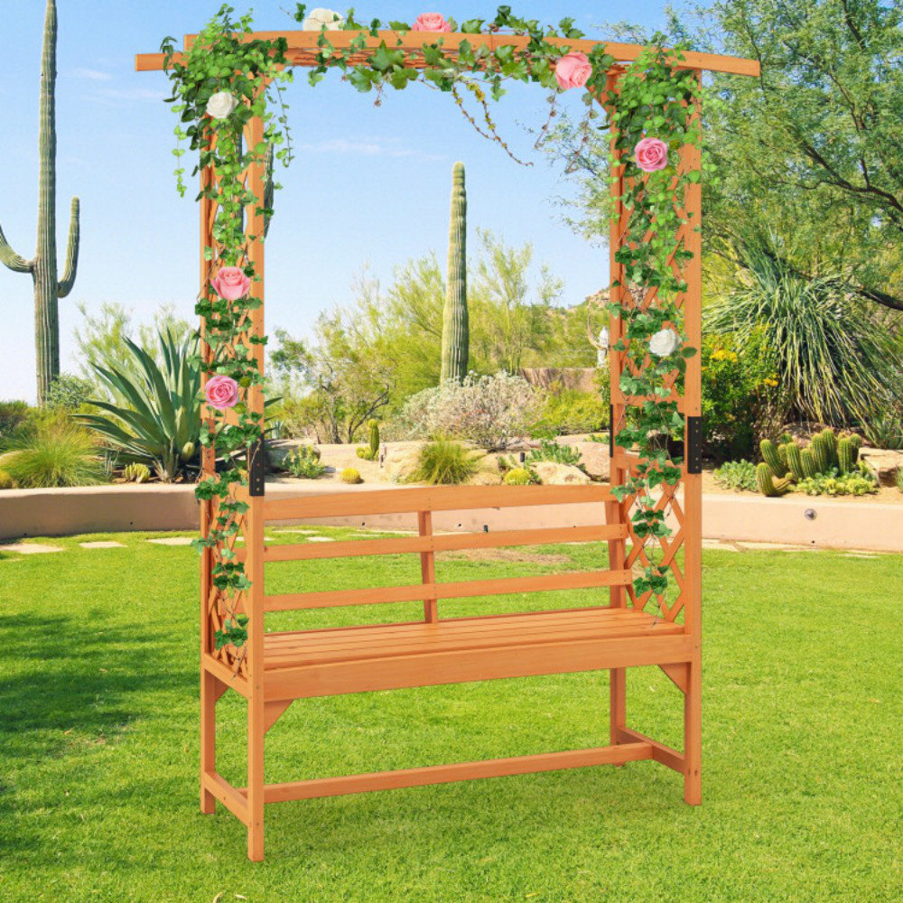 Costway 6.5 Ft Tall Patio Garden Arbor With Pergola 2-seat Bench ...