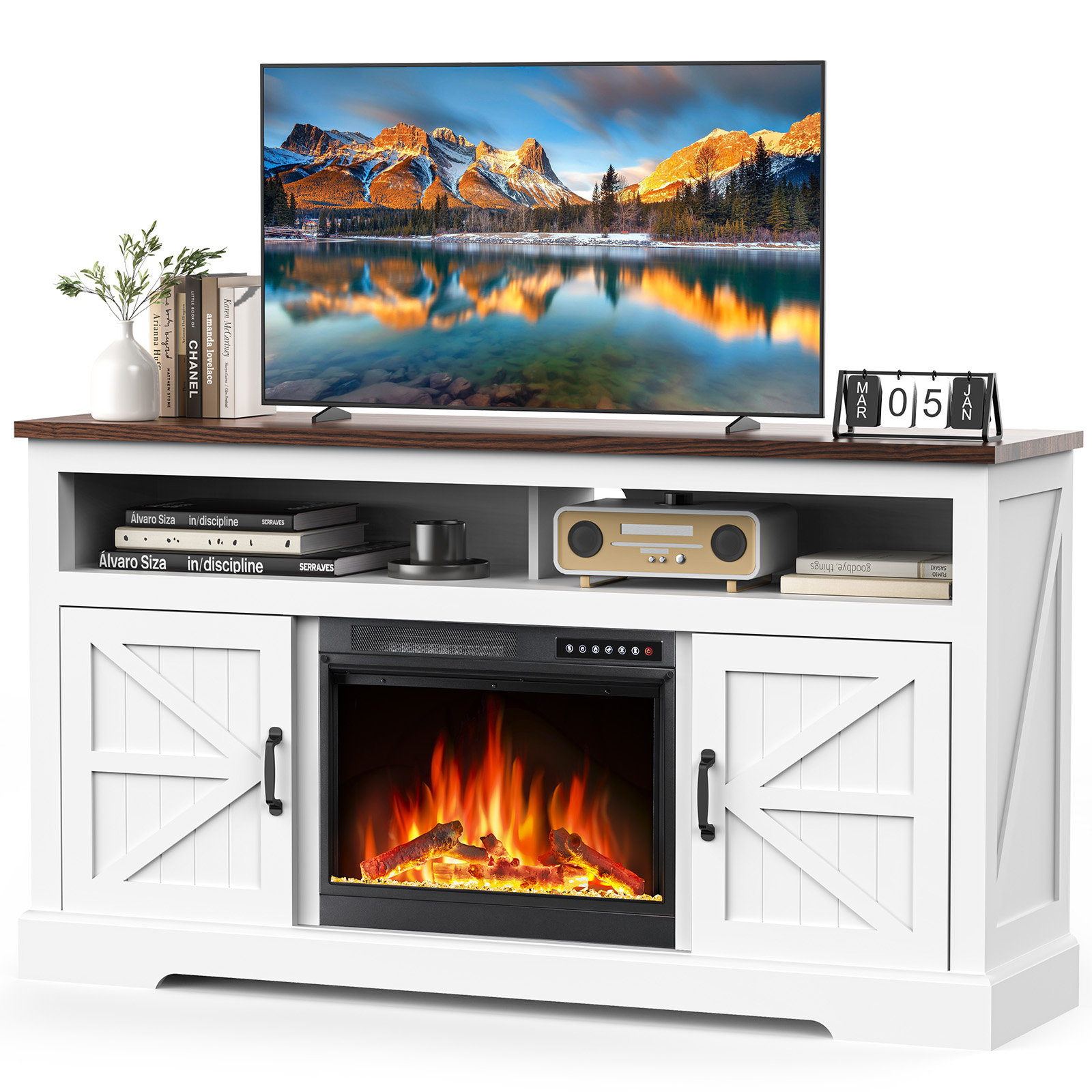 Gracie Oaks Farmhouse Tv Stand For Tvs Up To 60", Entertainment Center ...
