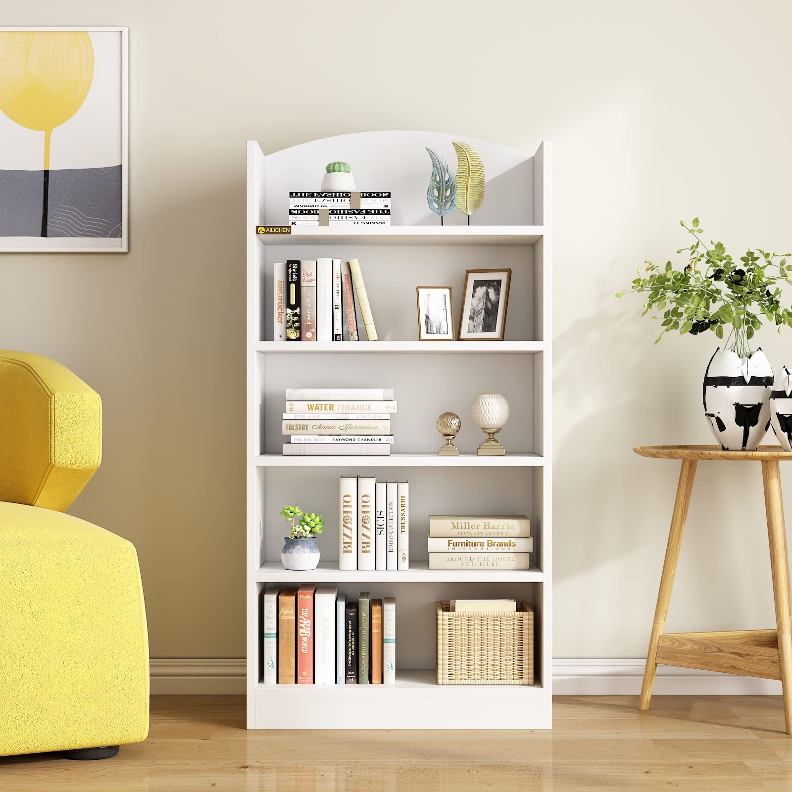 Lark Manor™ 5-Shelf Multi-Functional Modern Wood Bookcase With Curved ...