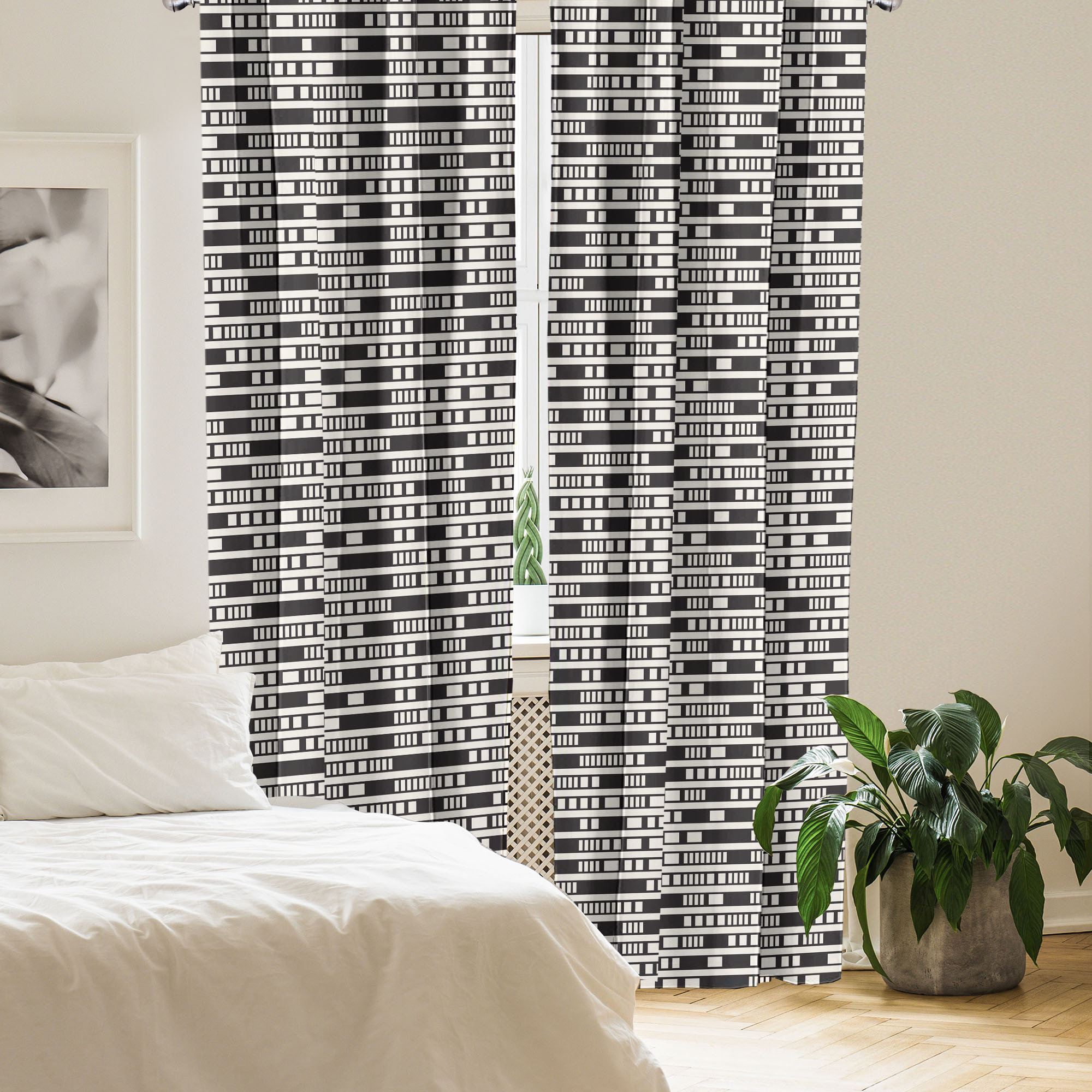 East Urban Home Abstract 4-Panel Curtains, Modern Rectangle and Lines ...