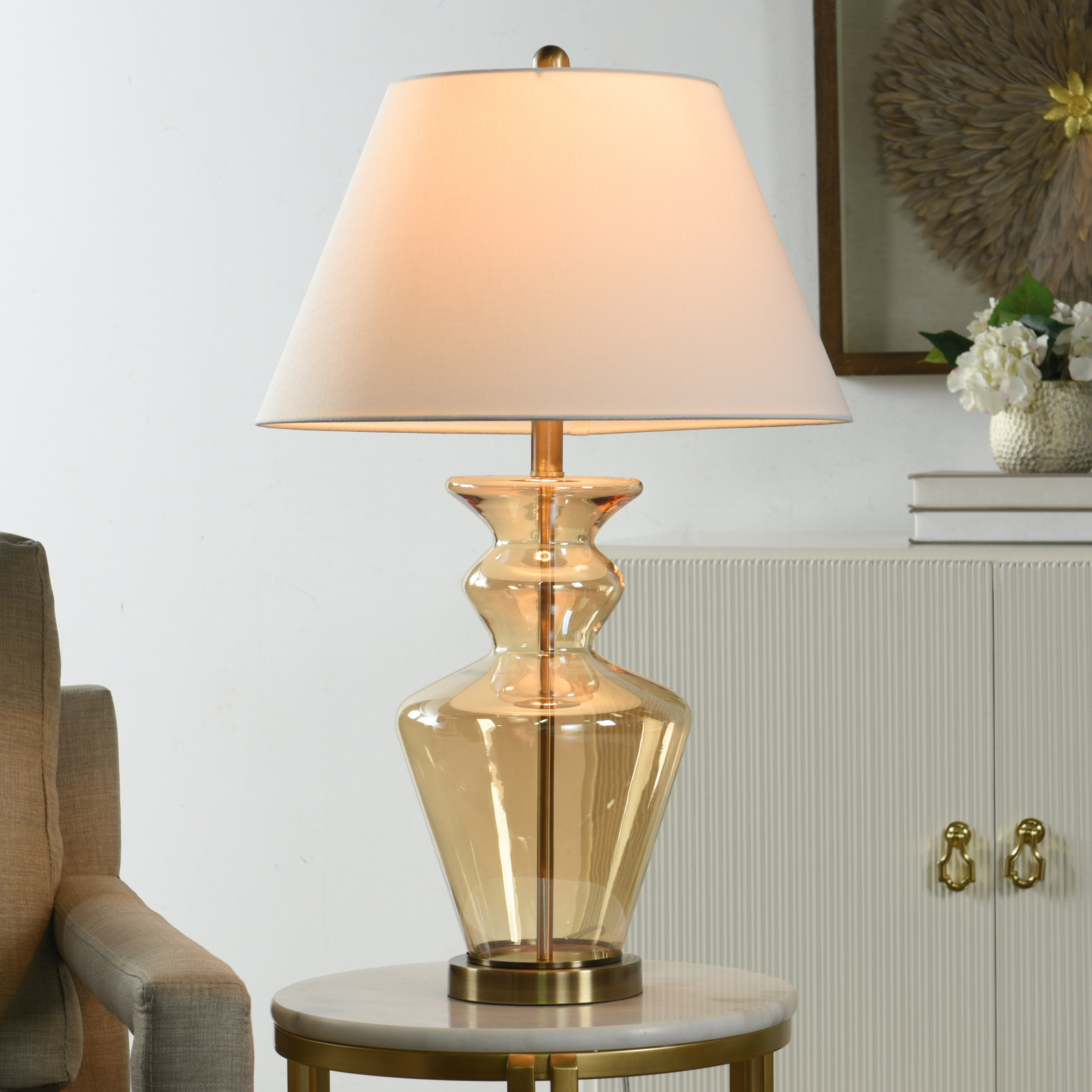 Ebern Designs Shorewood - Transitional Table Lamp - Steel Brass Base ...