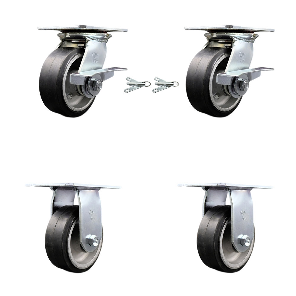 Service Caster 4 Piece Rubber on Aluminum Caster Set | Wayfair
