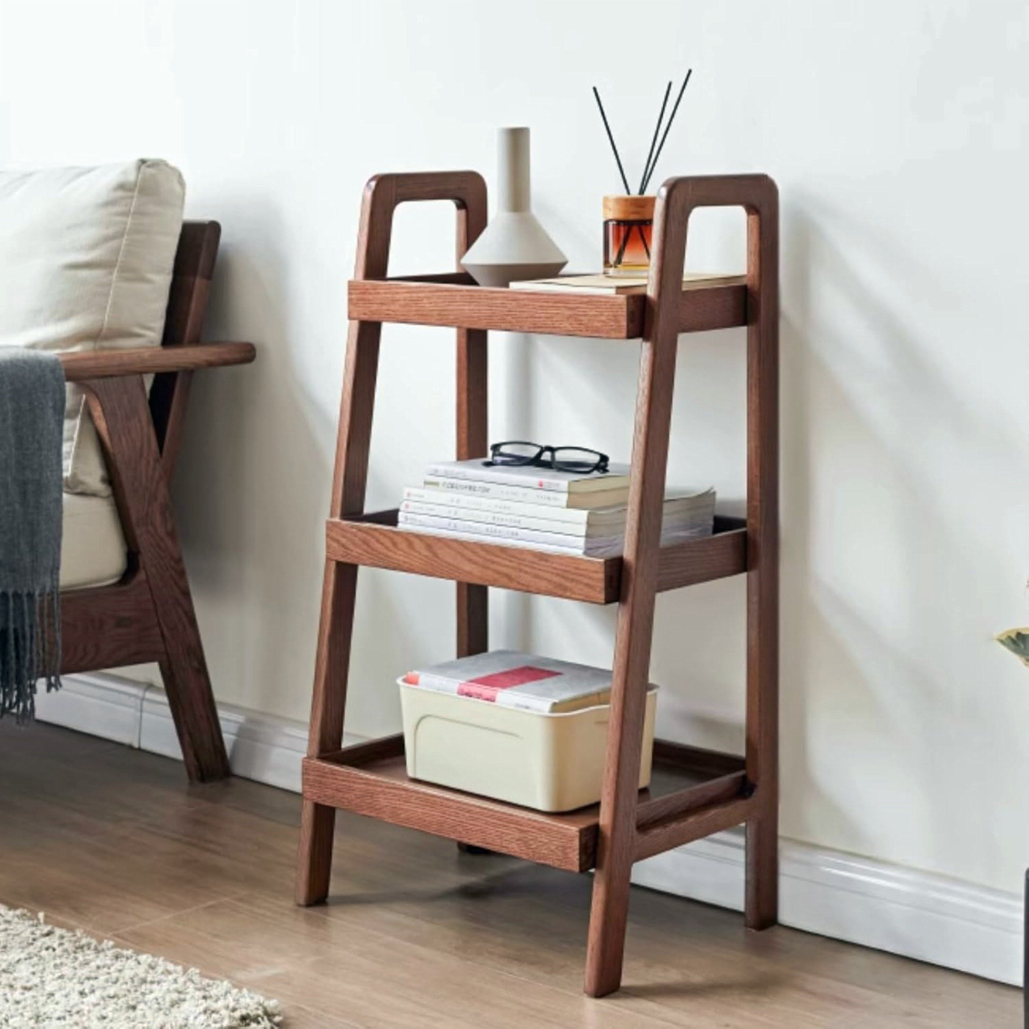 Latitude Run® Small Ladder Bookshelf, Solid Oak Wood Ladder Shelf | Wayfair