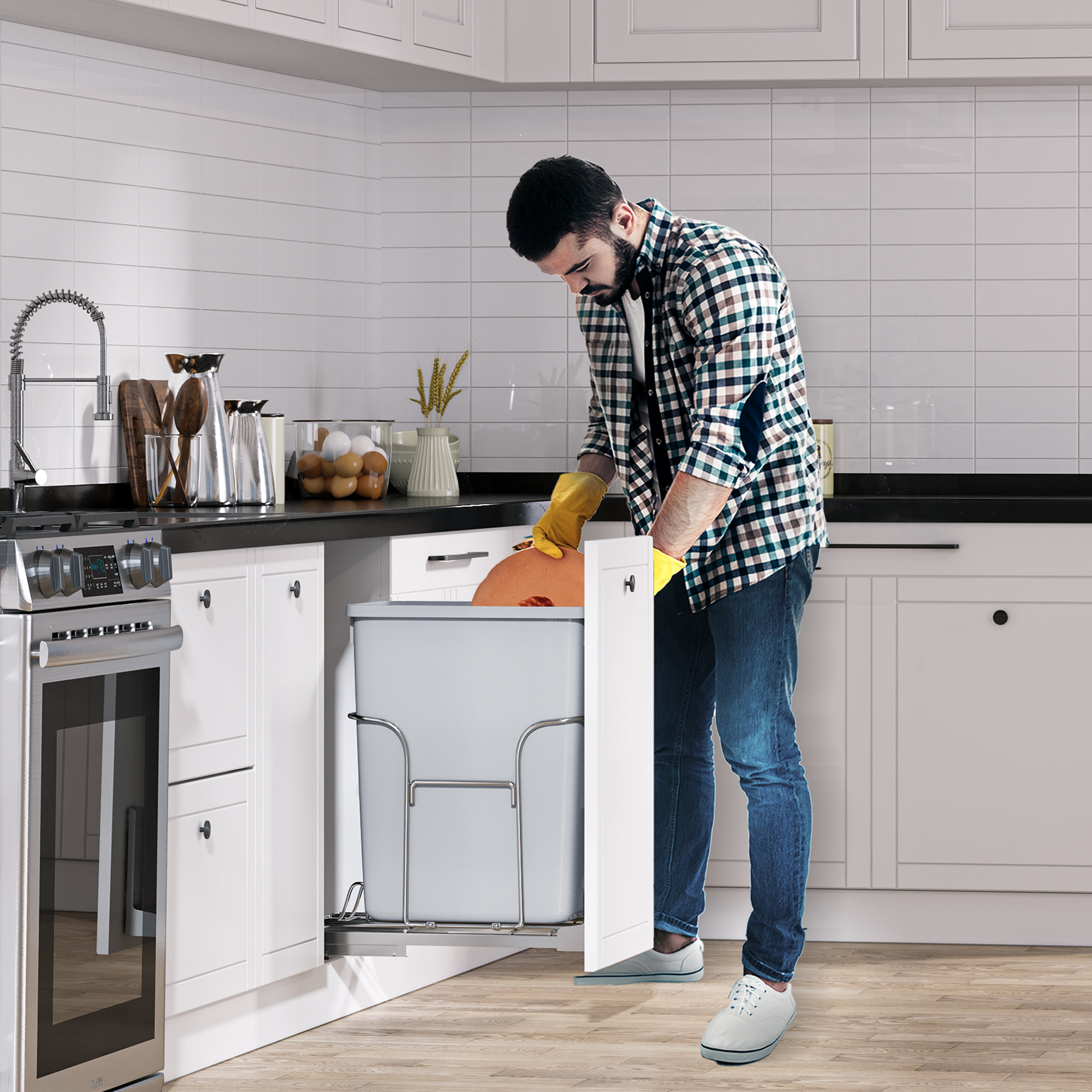 YITAHOME 30 Quart Pull-Out Trash Can Recycling Bin With Lid - Wayfair ...