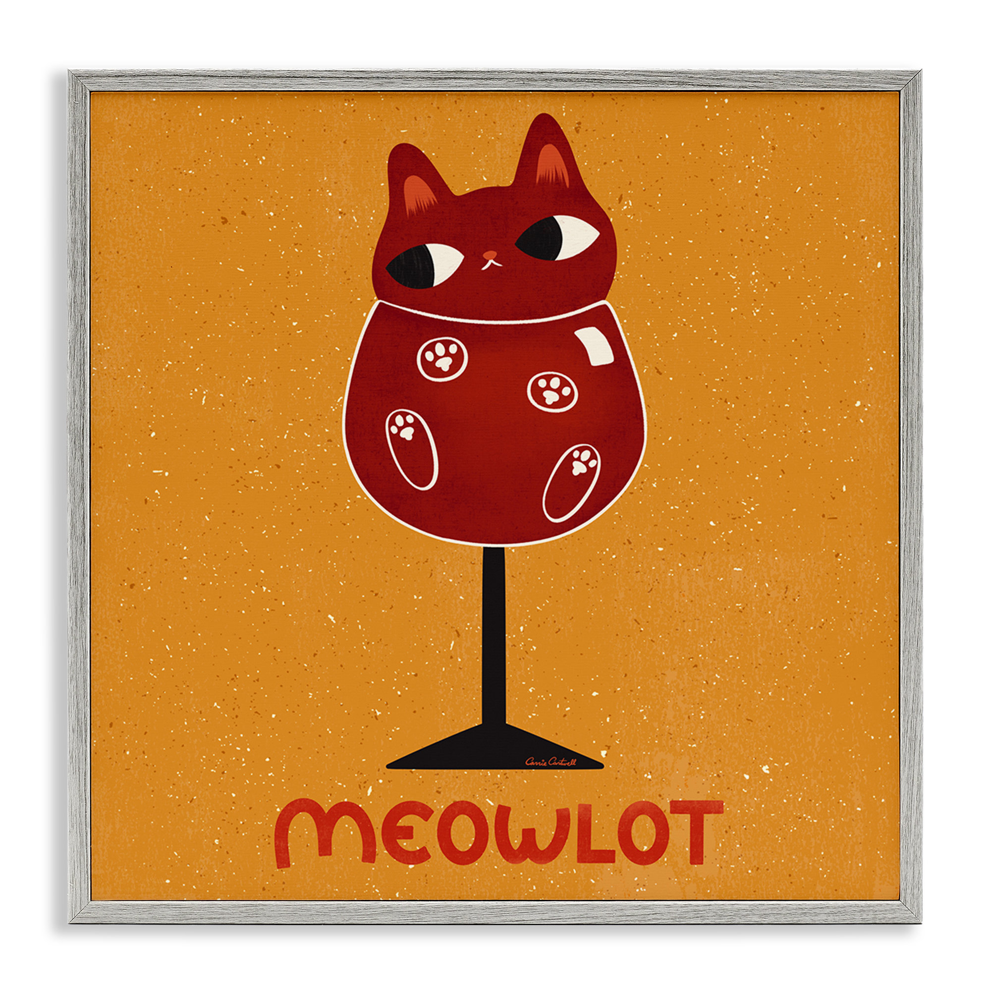 Ebern Designs Meowlot Cat Merlot Framed Giclee, design by Carrie ...