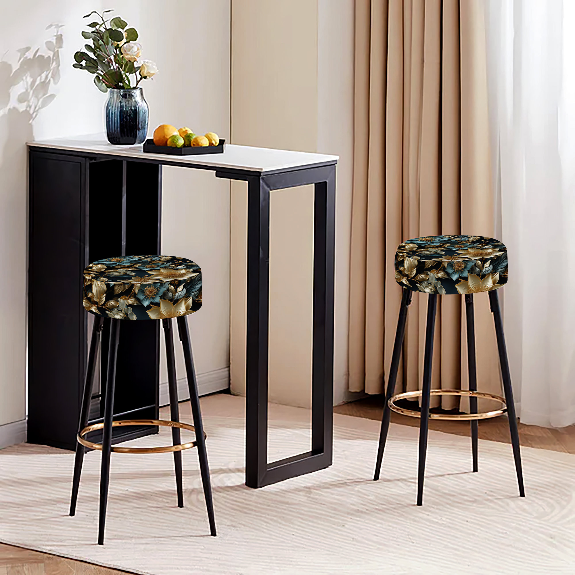 Design Art Gilded Imperial Flair - Oriental Floral Bar Stools Set Of 2 ...