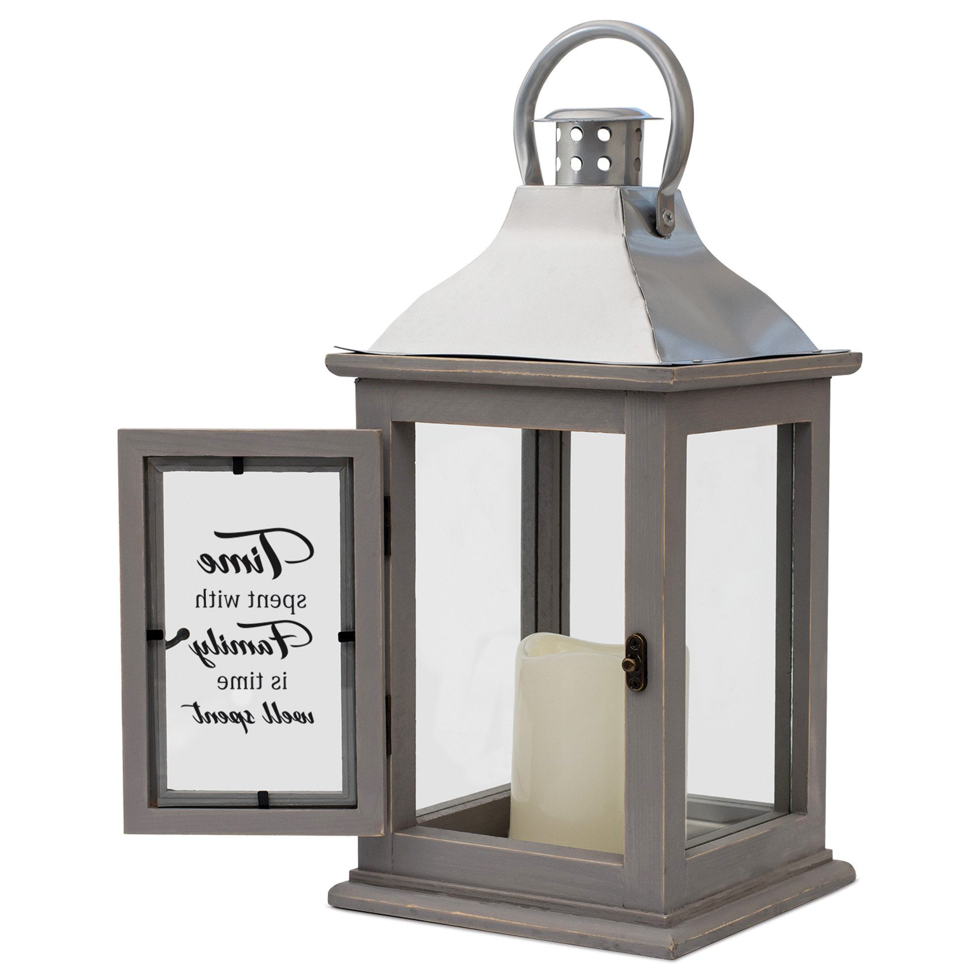 Gracie Oaks 13" Wood Tabletop Lantern with Candle Included | Wayfair