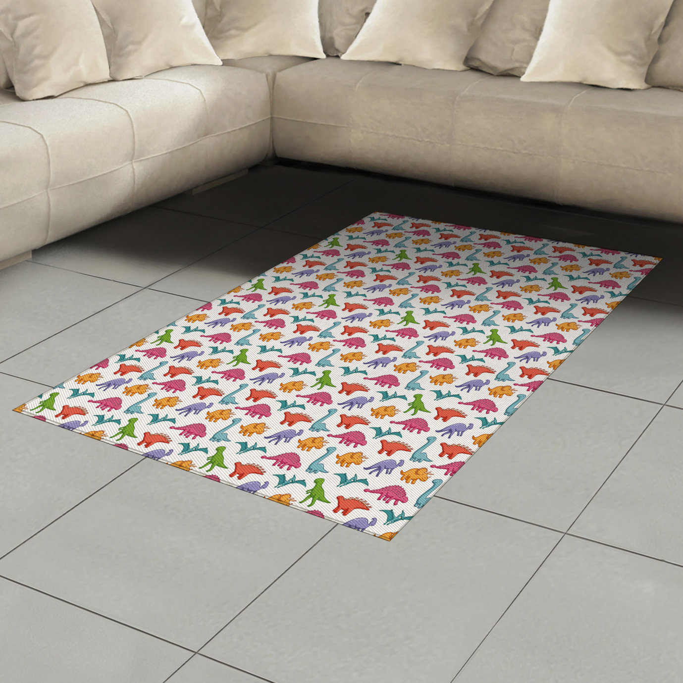 East Urban Home Ambesonne Dinosaur Area Rug, Variety Of Dinosaurs In ...