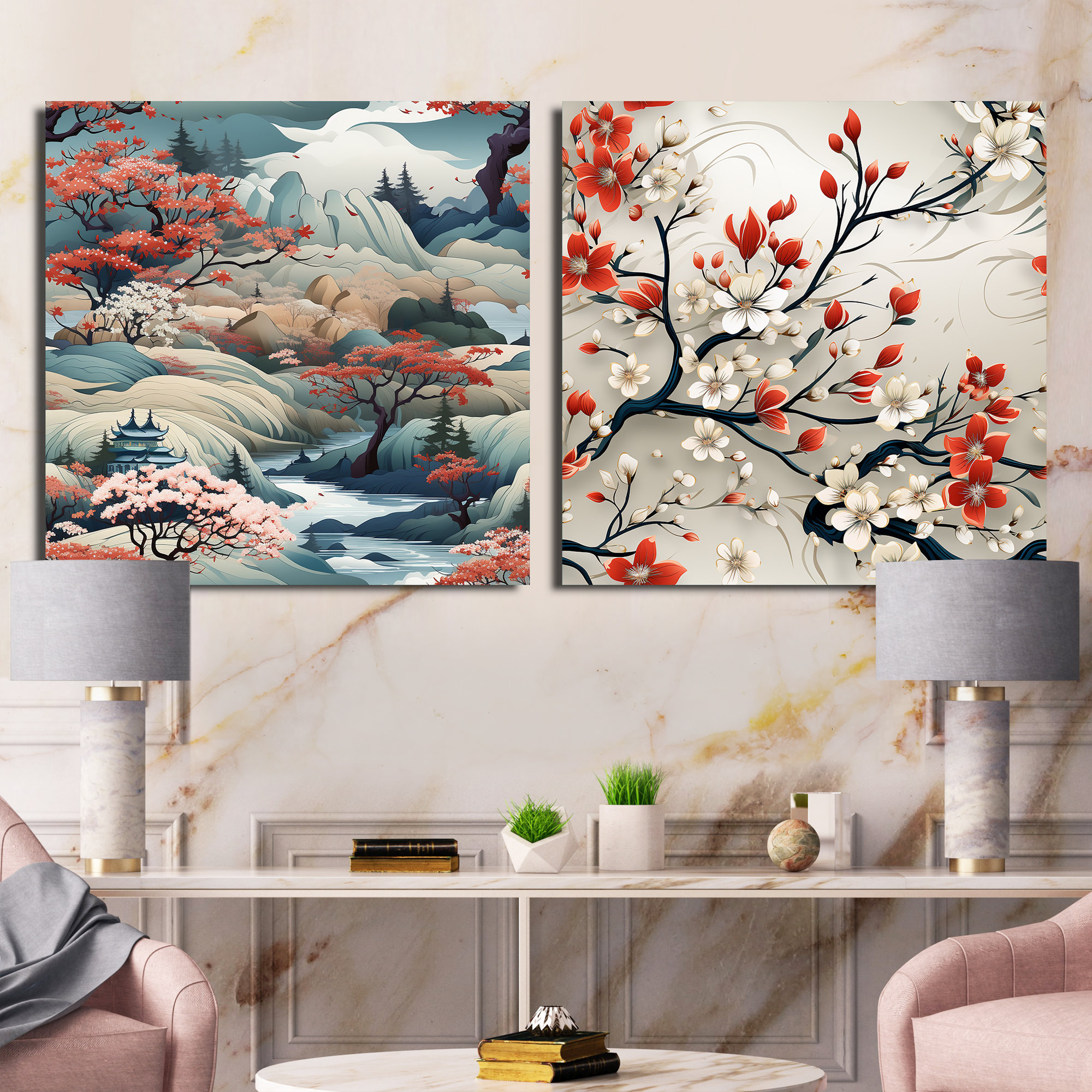 Design Art Asian Minimalism - Abstract Collages Square Collage Set Of 2 ...