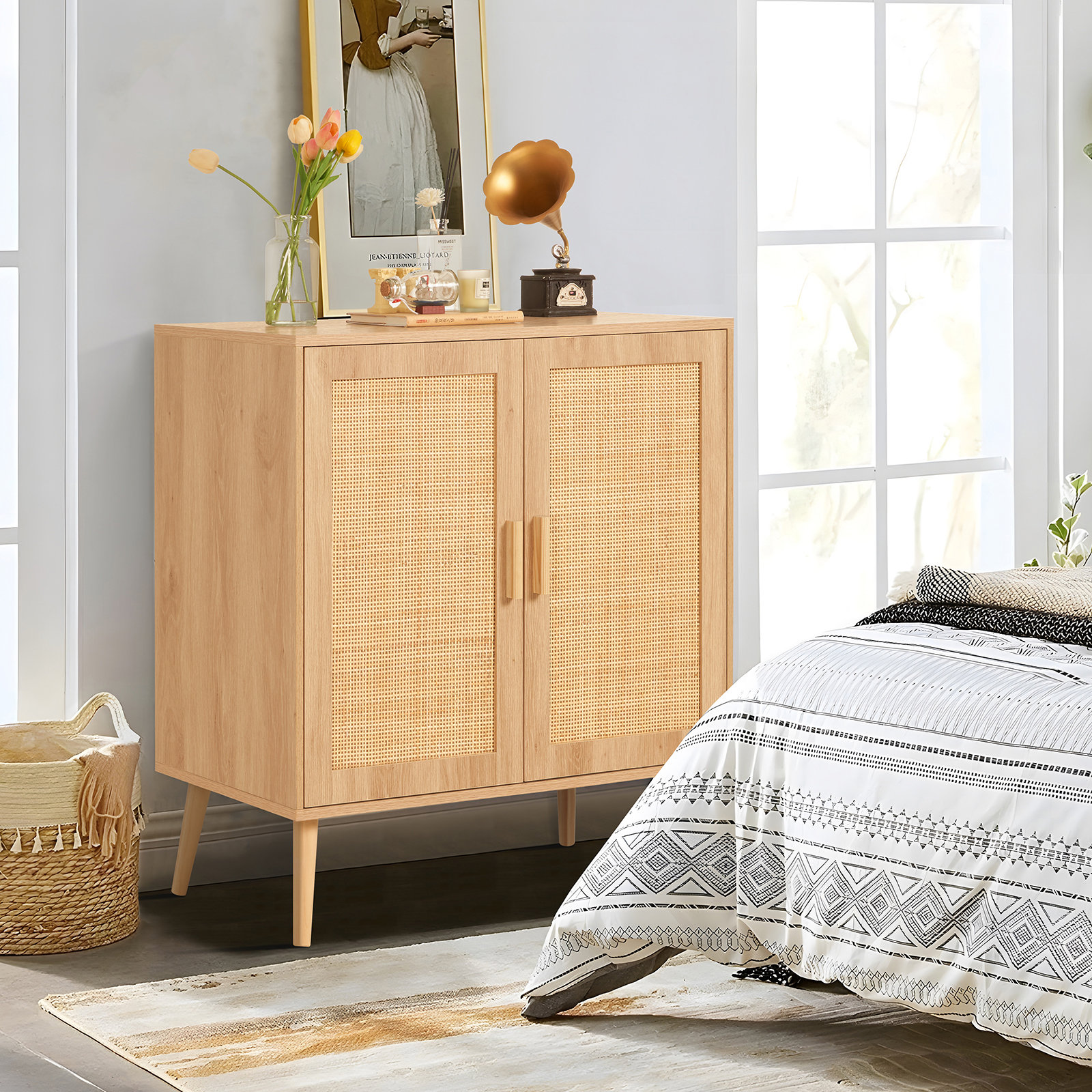 Bayou Breeze Eilonwy Boho Storage Cabinet with Natural Rattan Door ...