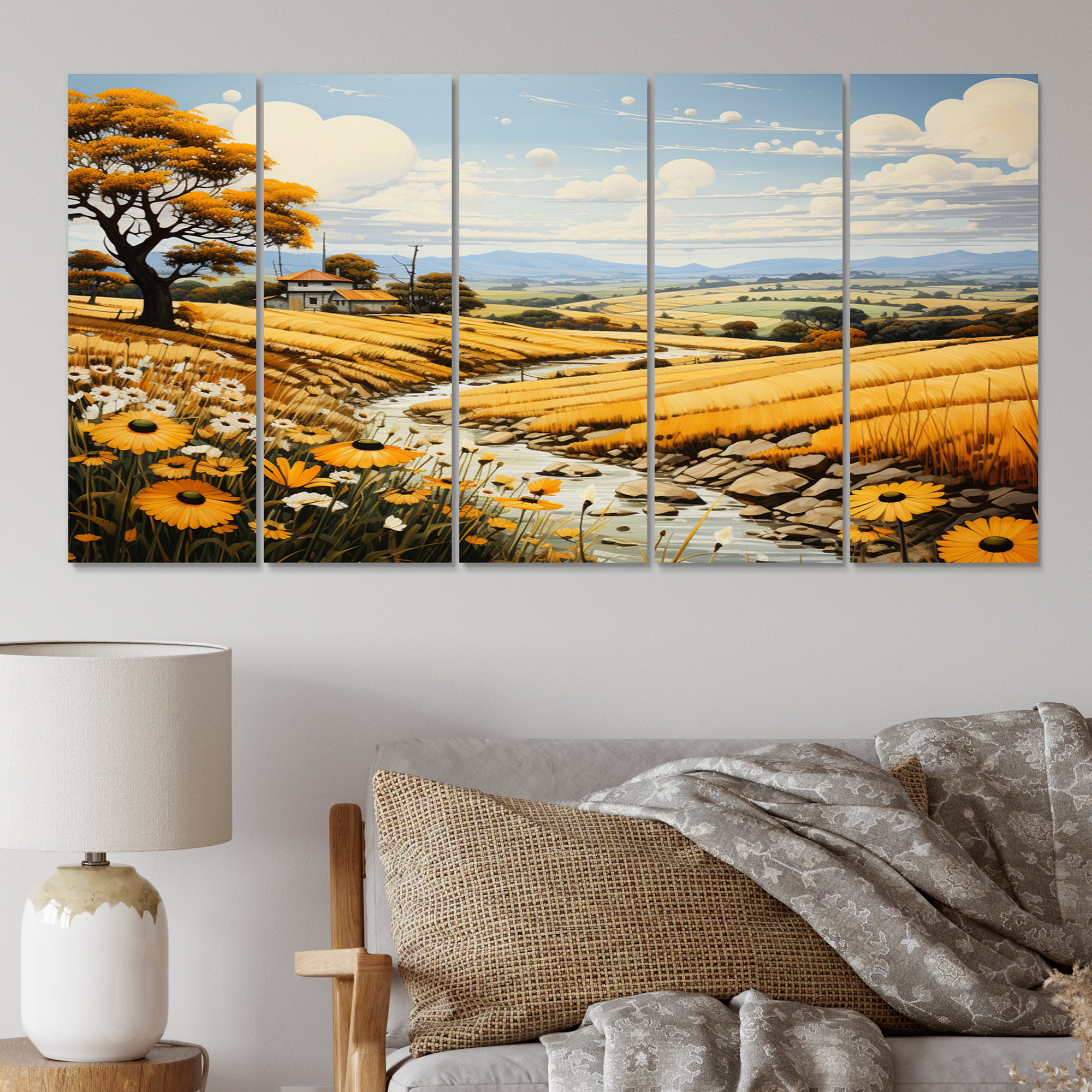 Winston Porter Countryside Yellow Fields Patchwork II On Canvas 5 ...