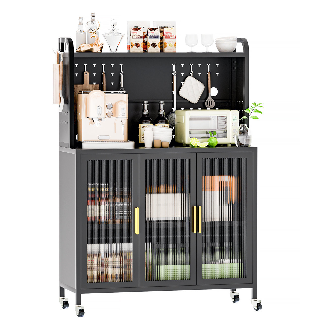 Latitude Run® Carbon Steel Kitchen Storage Cabinets, Microwave Stand ...