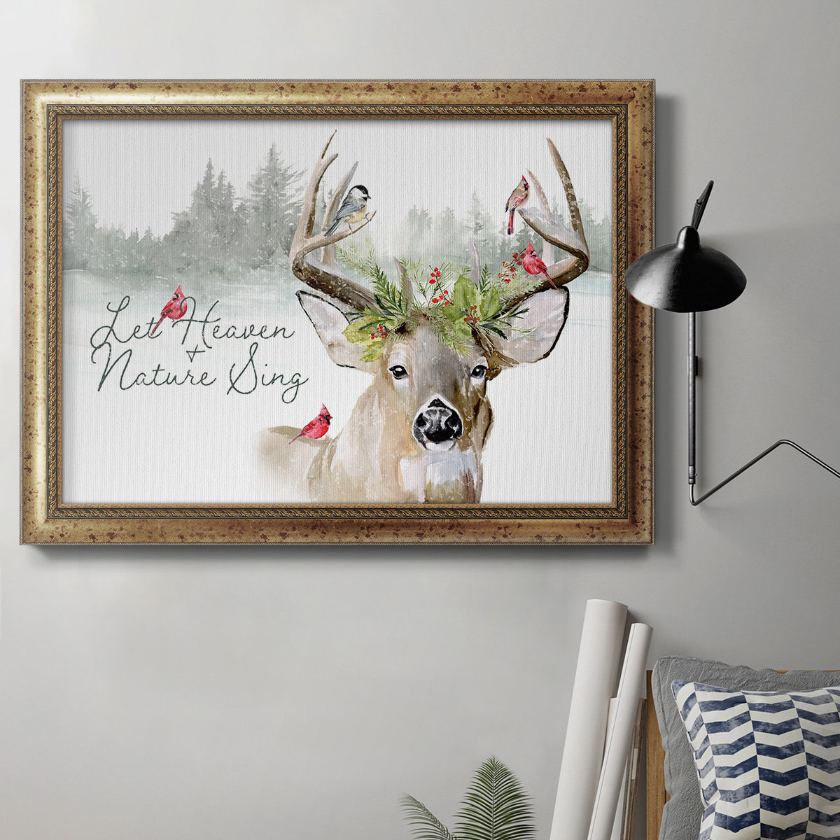 The Holiday Aisle® Holiday Deer - Picture Frame Print on Canvas | Wayfair