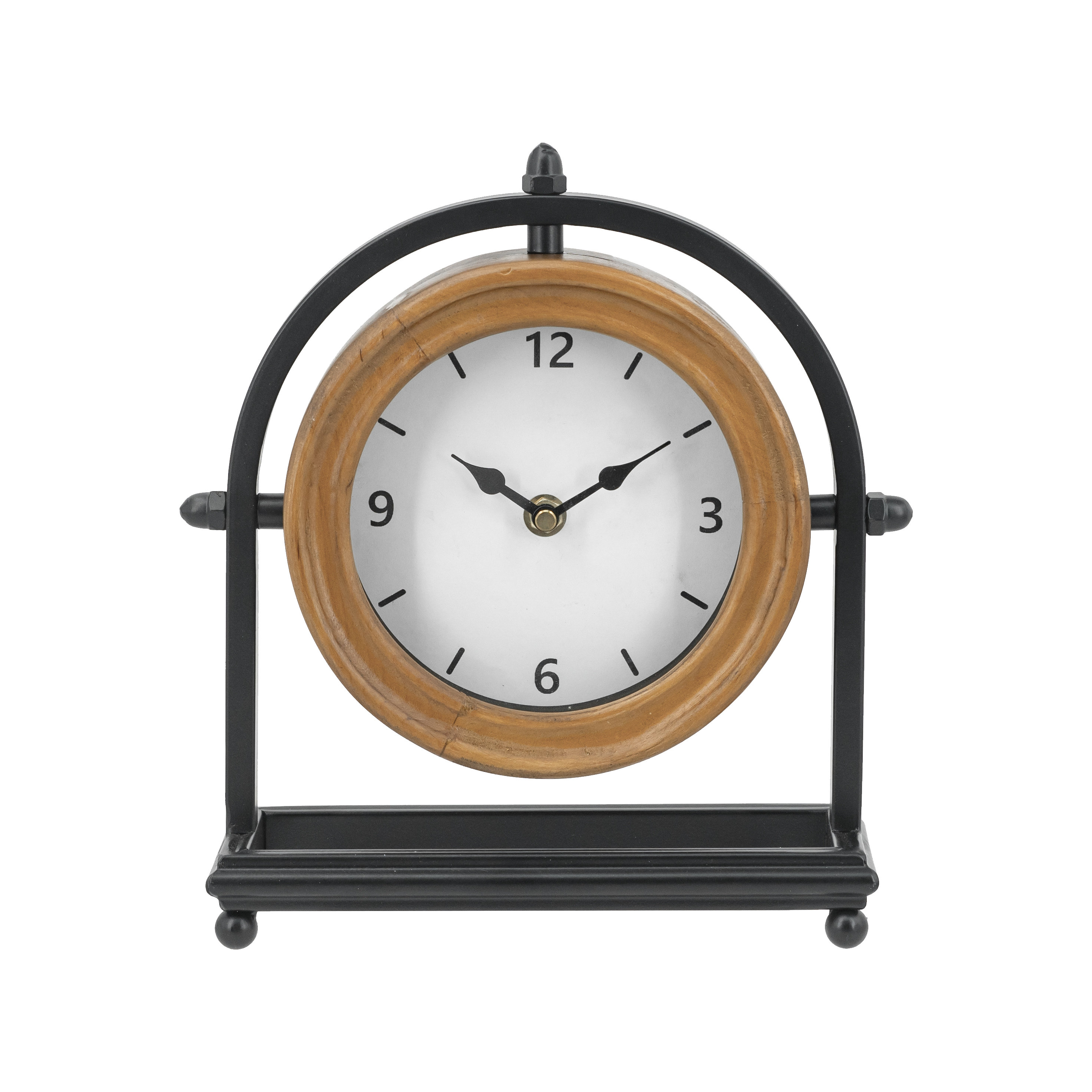 Latitude Run® 9.5x3.5x10" Decorative Table Clock With Brown Wooden ...